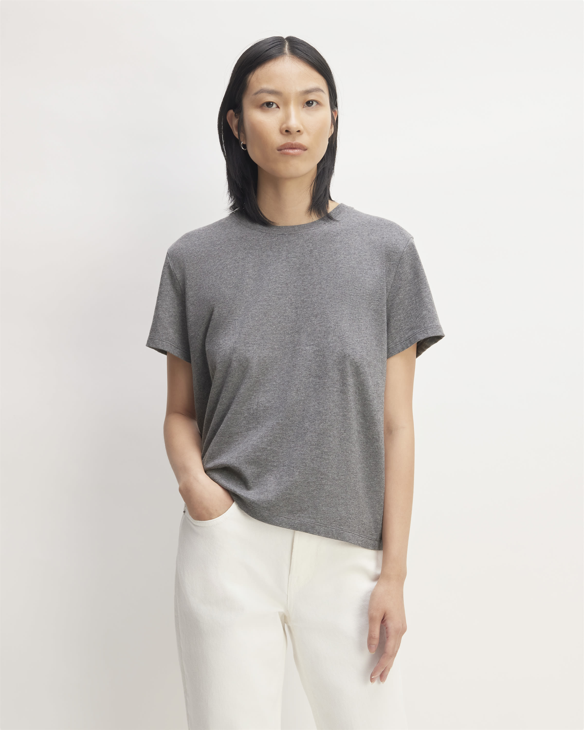 The Organic Cotton Box-Cut Tee Heathered Charcoal – Everlane