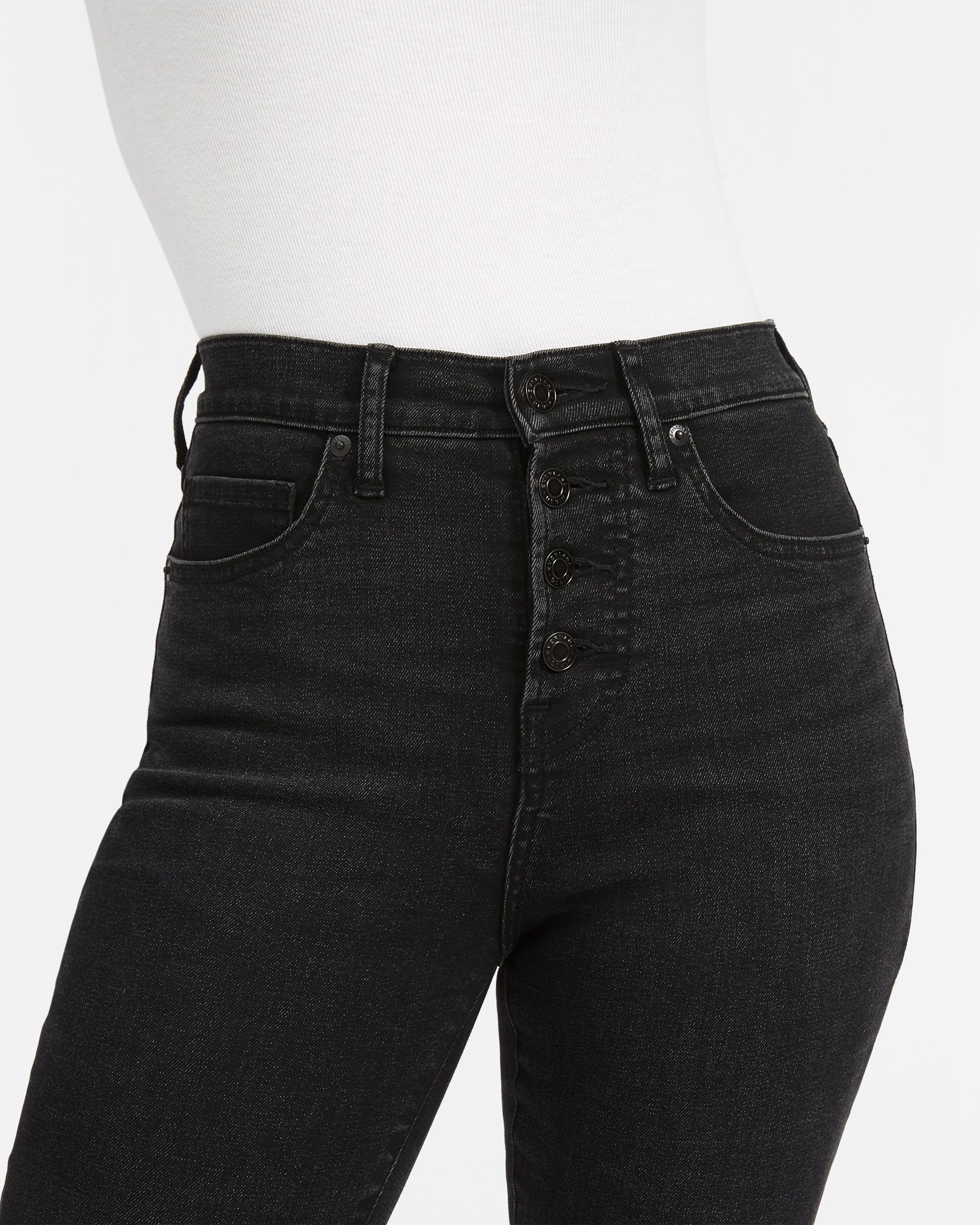 The Authentic Stretch High-Rise Skinny Button Fly Washed Black Button ...