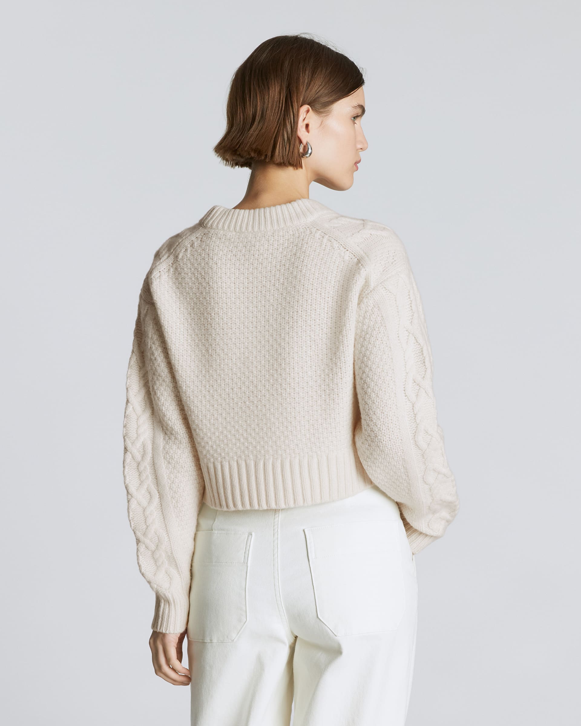The Felted Merino Cropped Cable Sweater Bone – Everlane