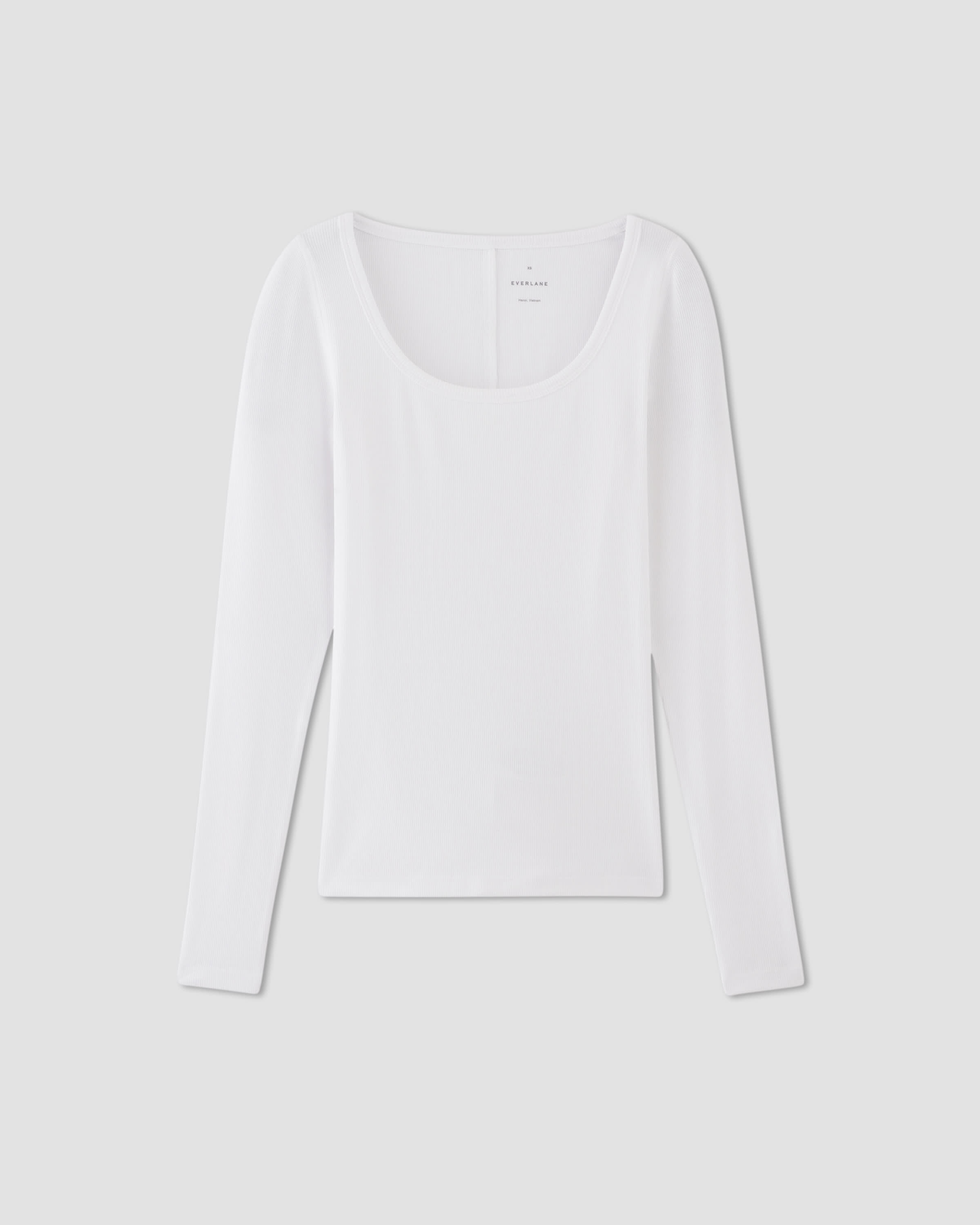 The Supima® Micro-Rib Long-Sleeve Scoop-Neck White – Everlane