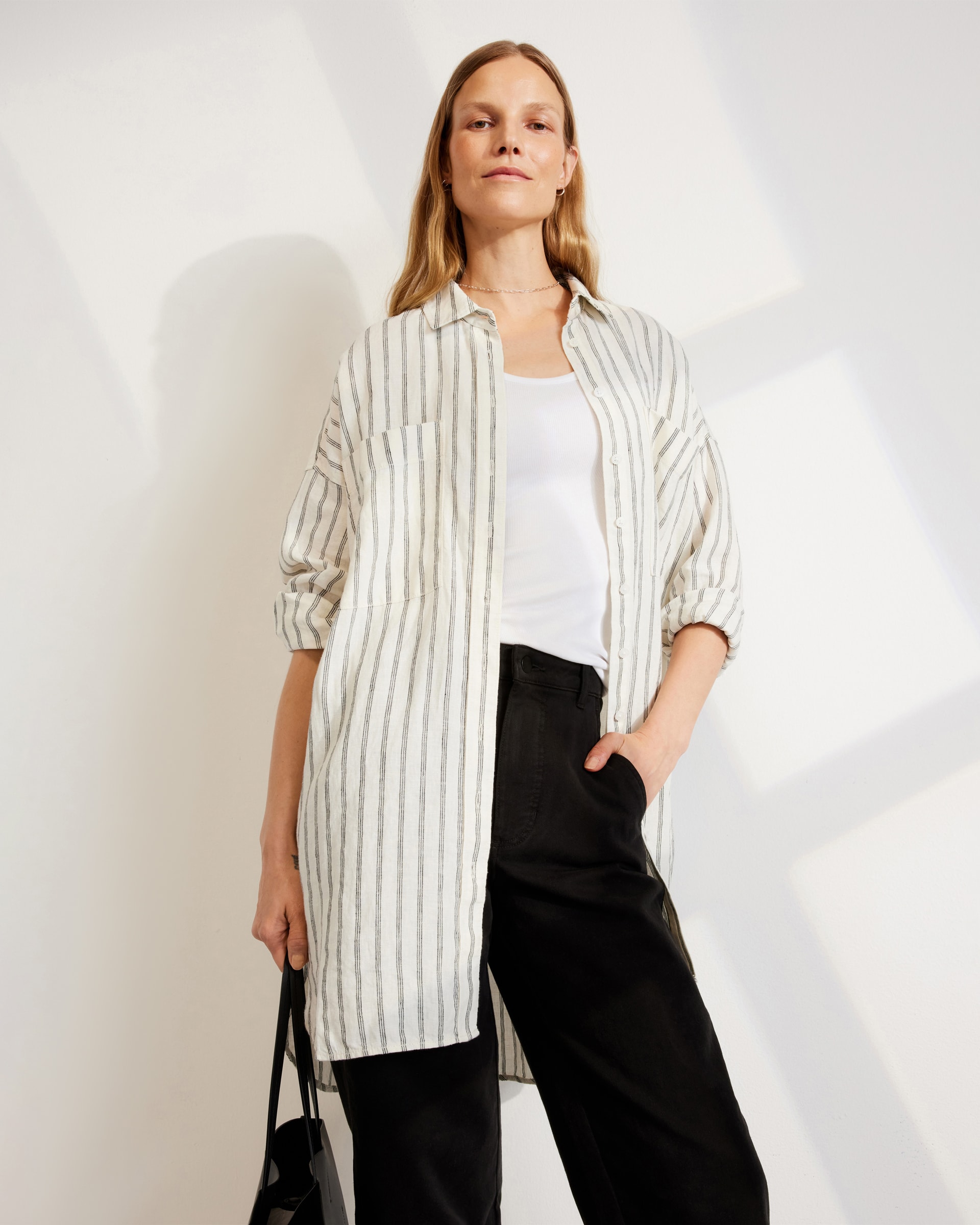 The Way-Long Linen Shirt Black / Canvas Tan – Everlane