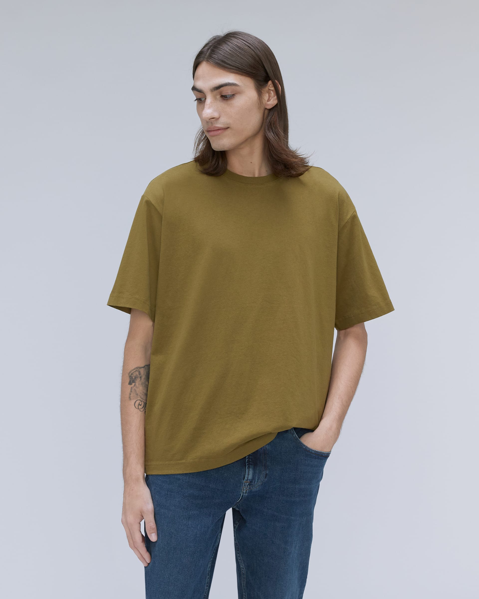 The Premium-Weight Relaxed Crew | Uniform Olive – Everlane