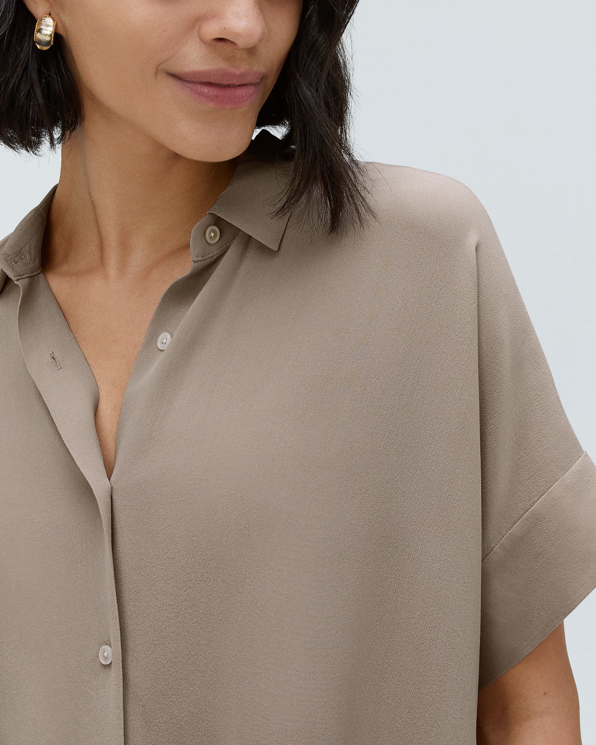 The Clean Silk Short-Sleeve Square Shirt Burnt Sugar – Everlane