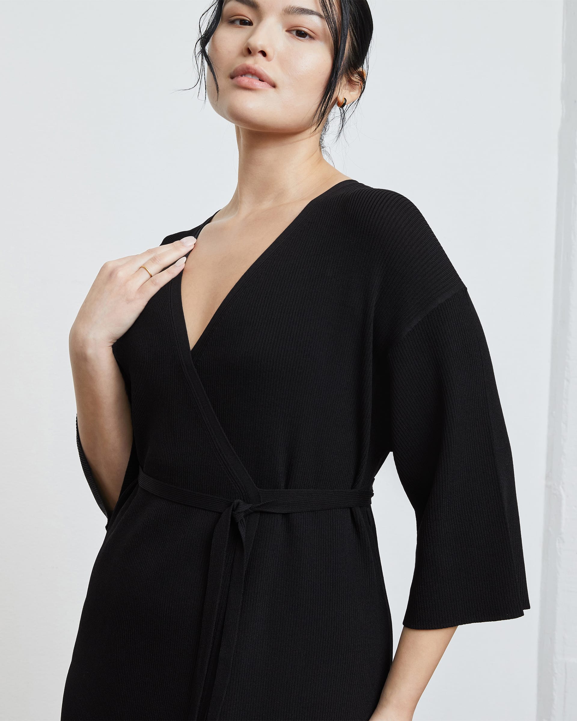 The Ribbed Wrap Midi Dress Black – Everlane