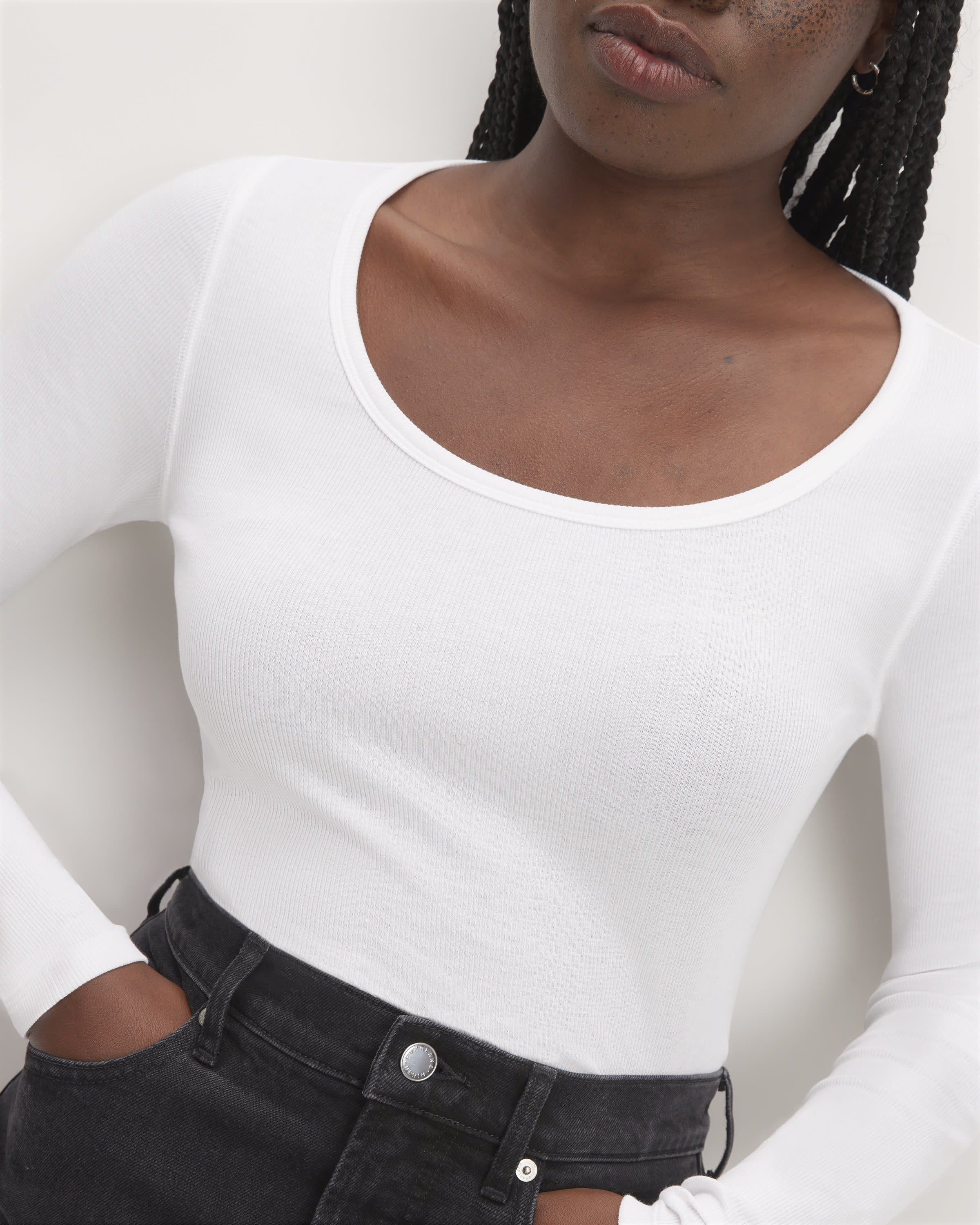The Supima® Micro Rib Long Sleeve Scoop Neck White Everlane