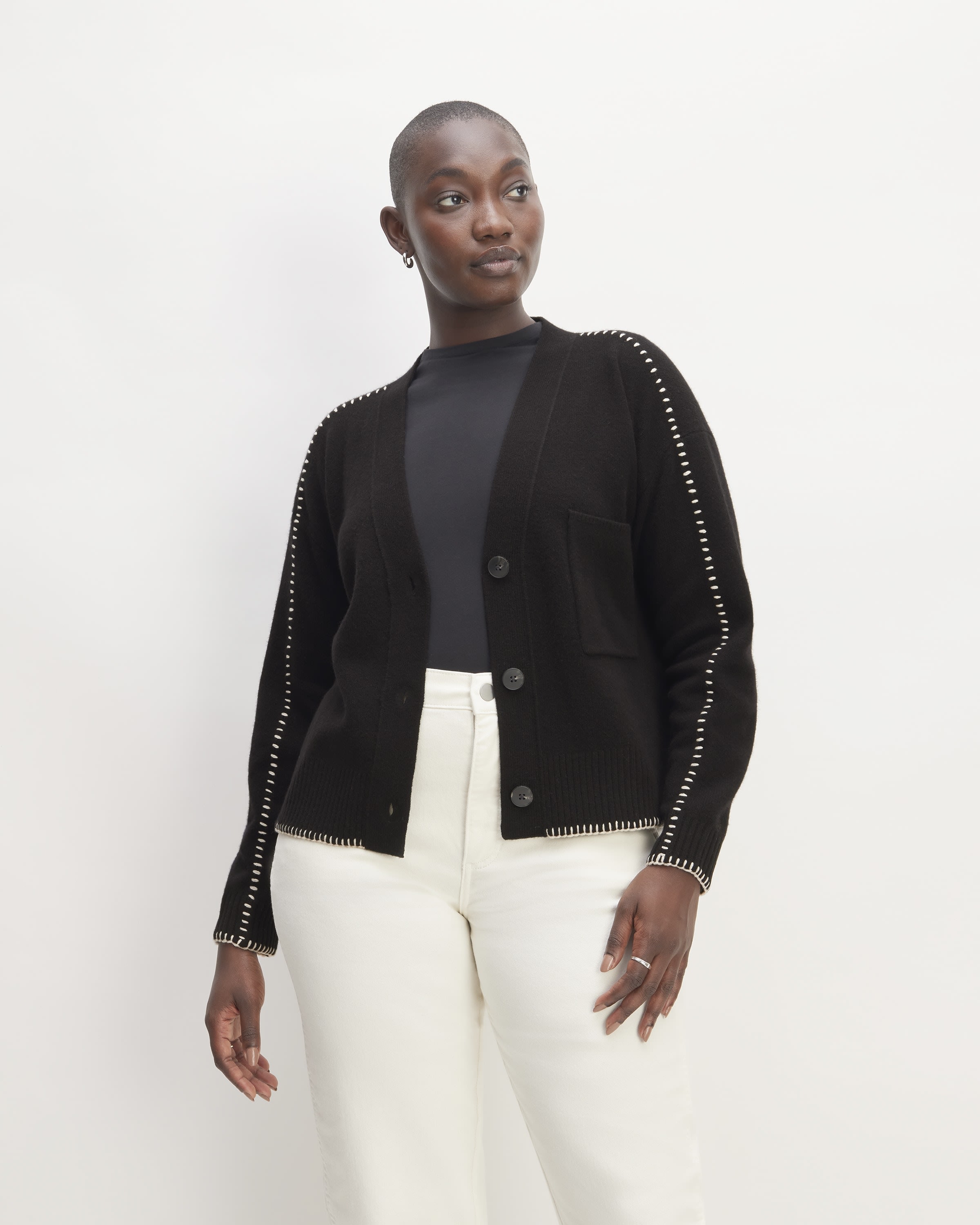 The Good Merino Wool Cardigan Black / Buttermilk – Everlane
