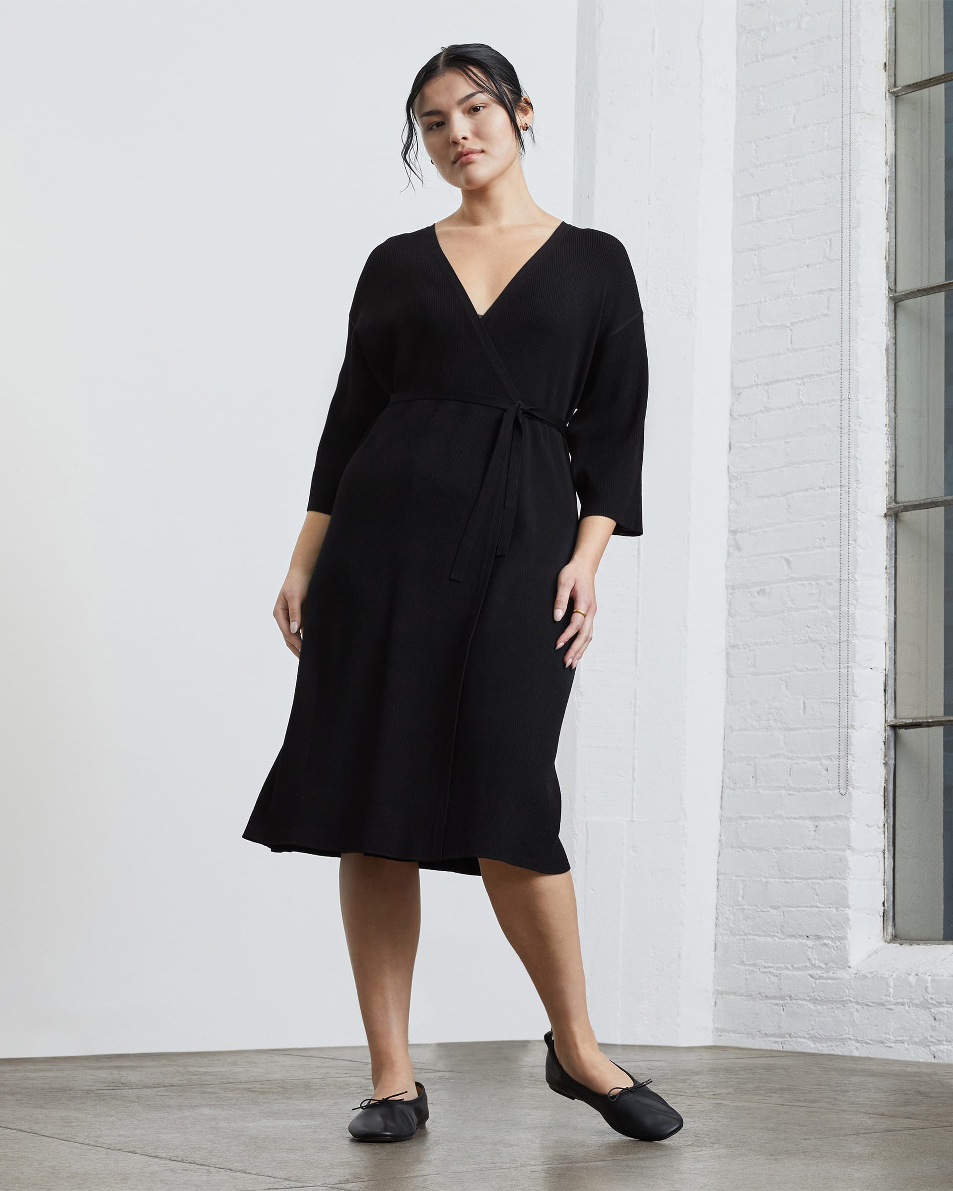 The Ribbed Wrap Midi Dress Black – Everlane