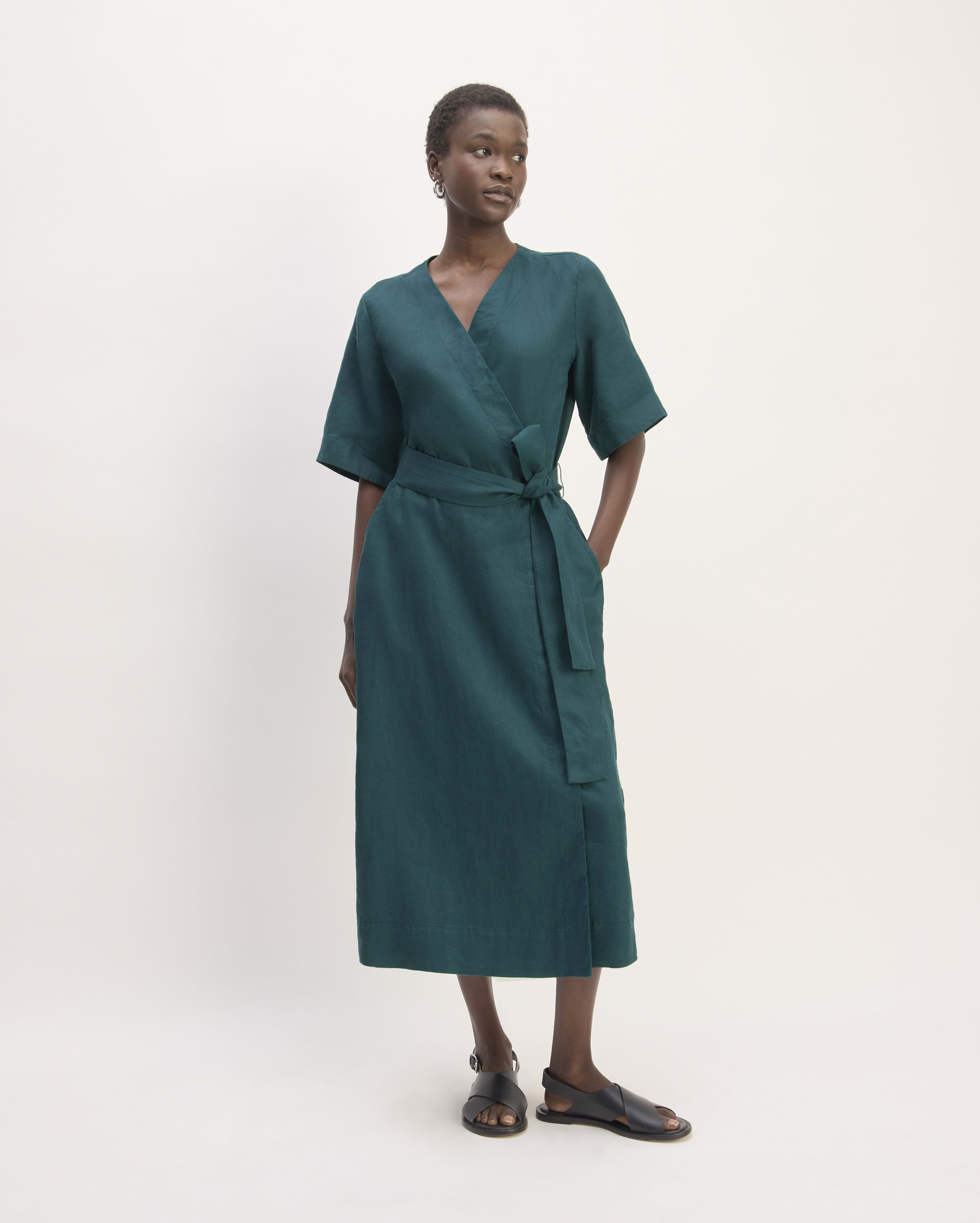 Image of The Linen Short-Sleeve Wrap Dress