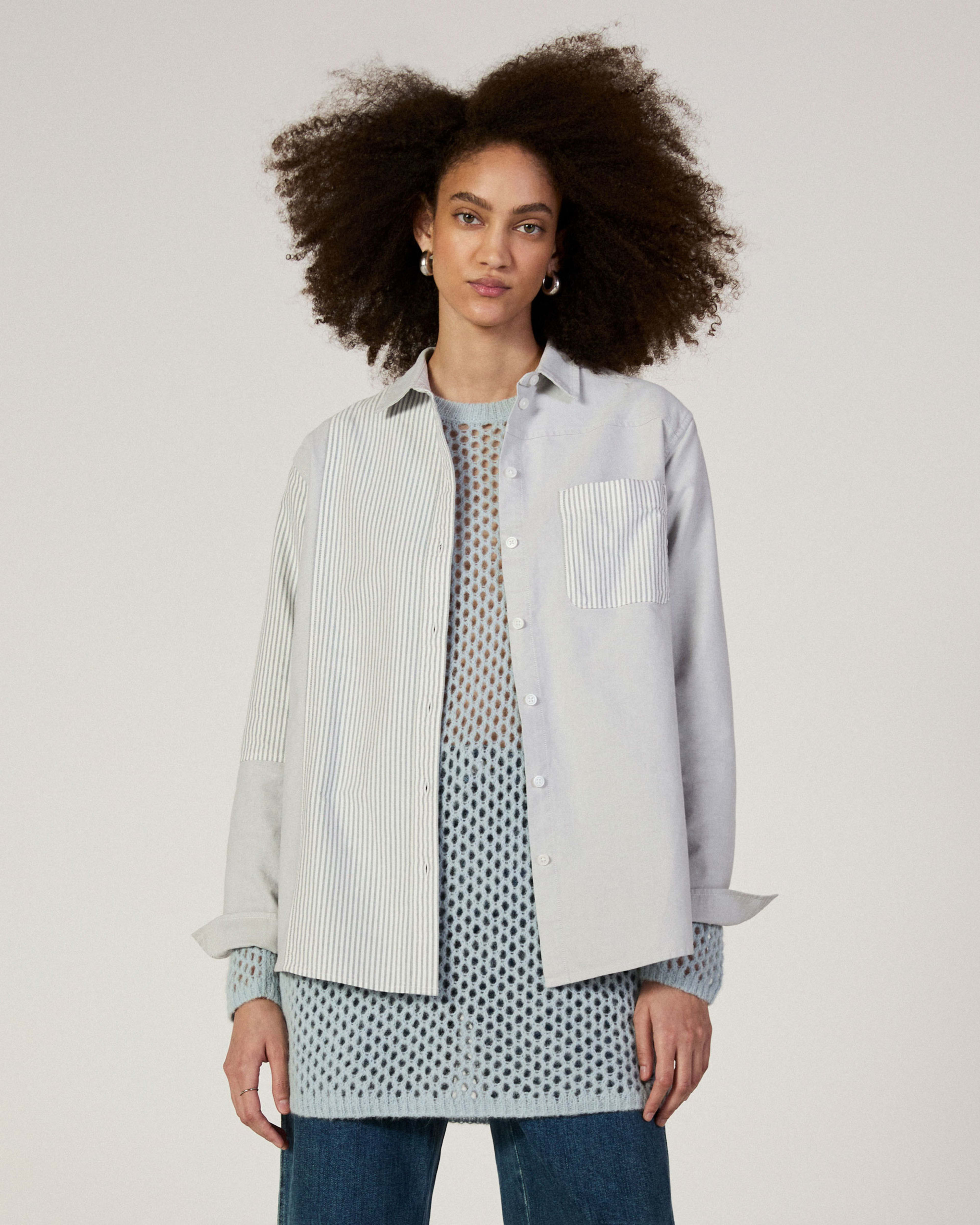 The Everlane x Marques' Almeida Patchwork Relaxed Shirt | Grey Stripe