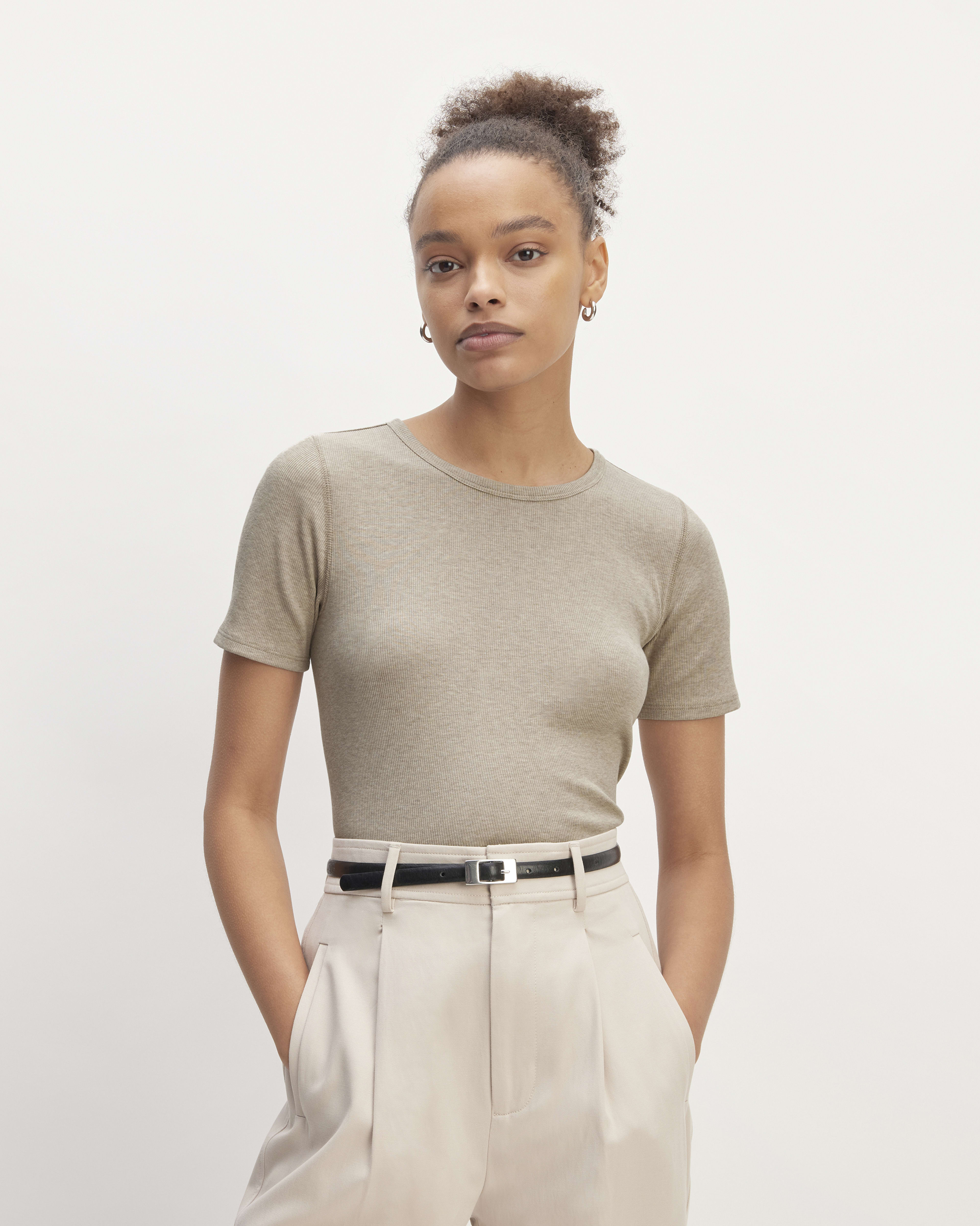 The Luxe Rib Crew | Heathered Tan – Everlane