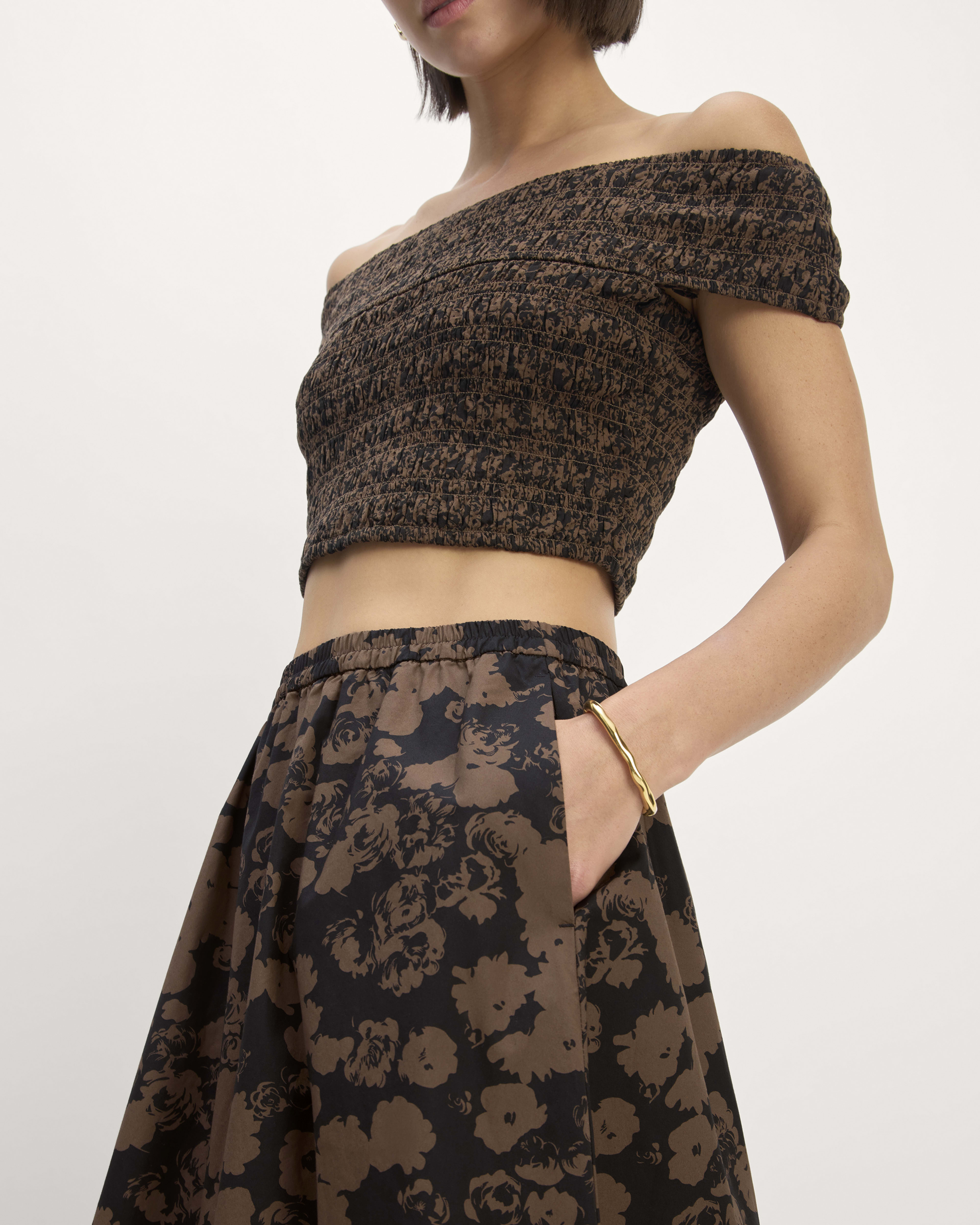 The Supima® Pull-On Maxi Skirt | Black / Cocoa Floral – Everlane