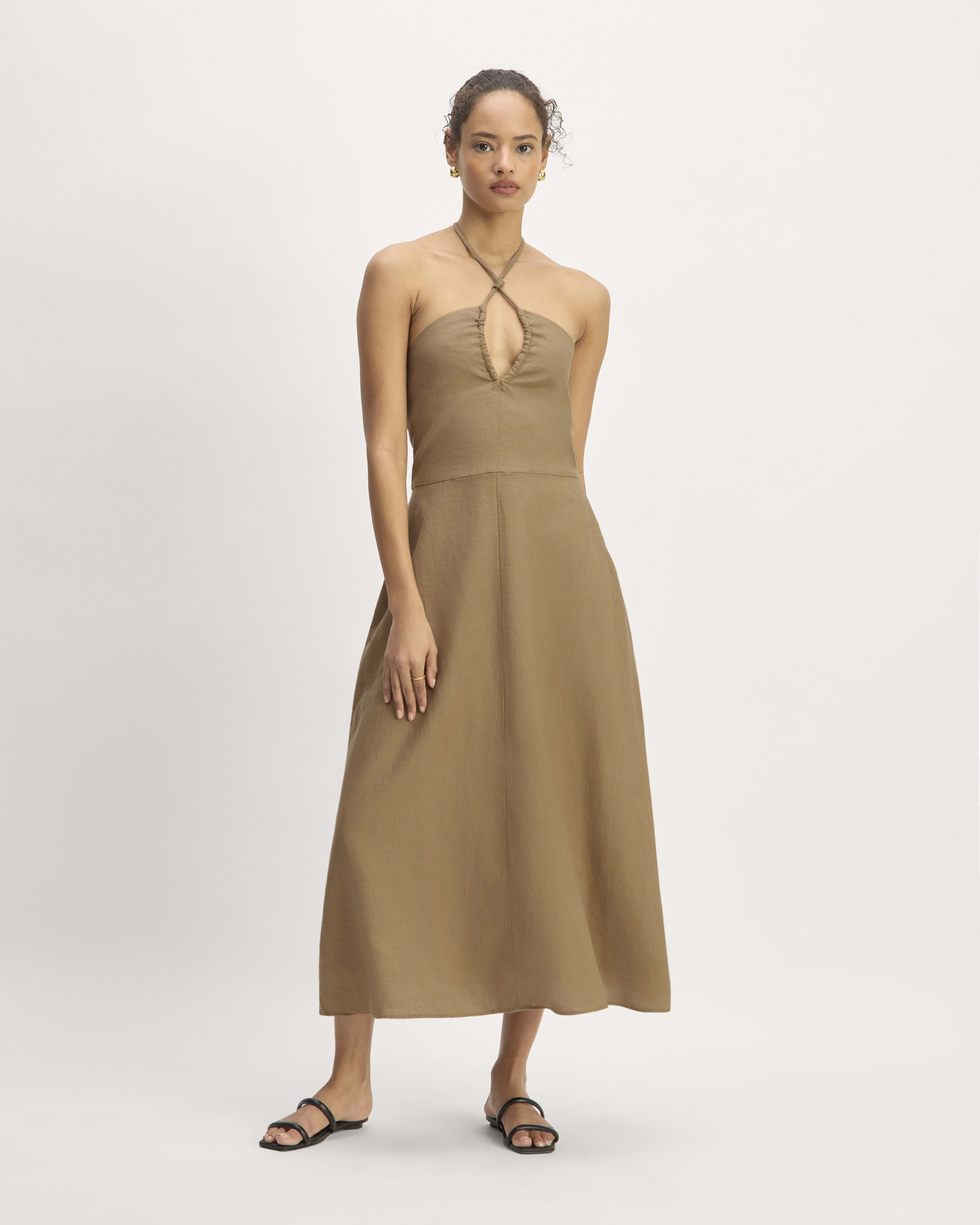 The Linen Halter-Neck Dress | Tiger's Eye – Everlane
