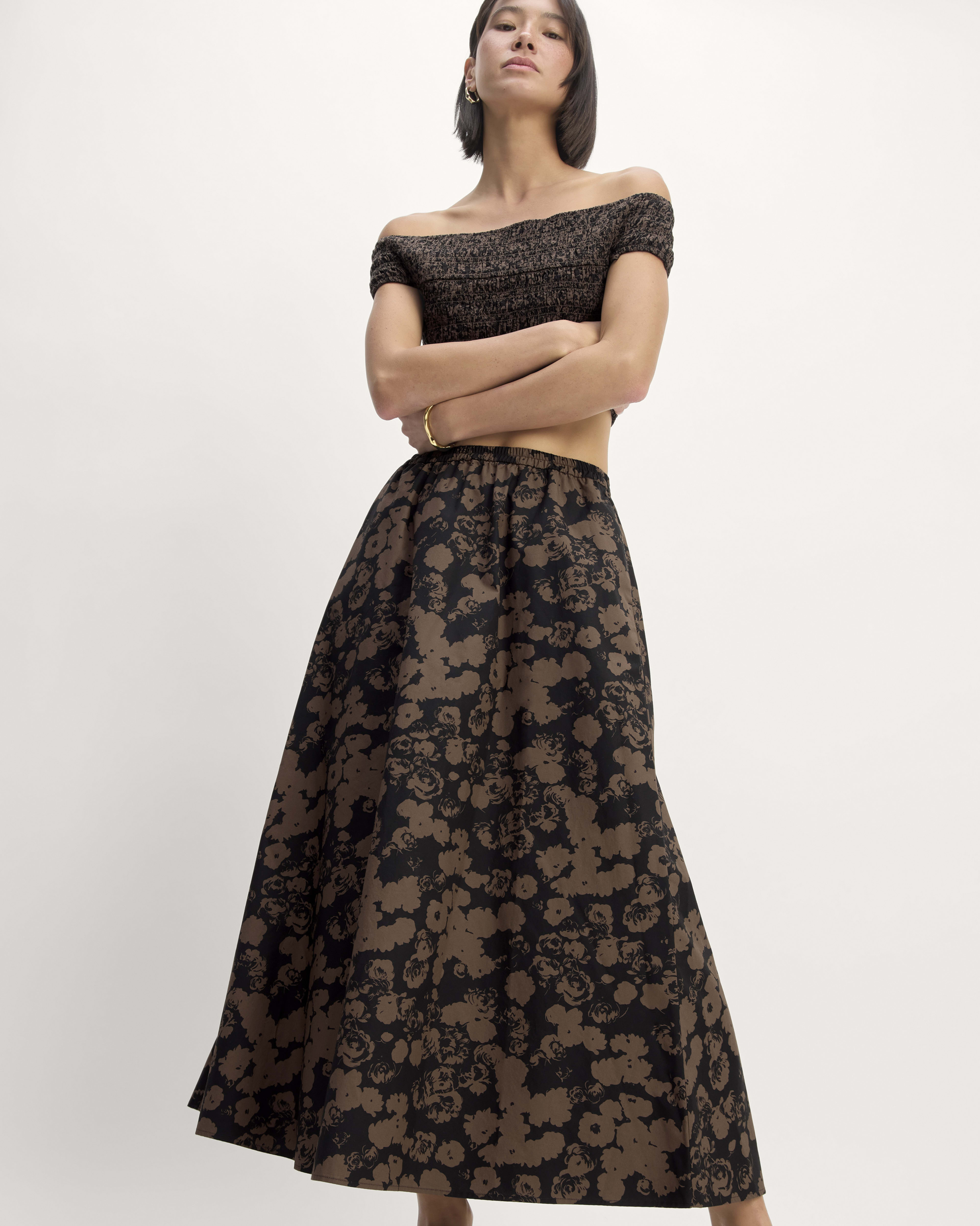 The Supima® Pull-On Maxi Skirt | Black / Cocoa Floral – Everlane