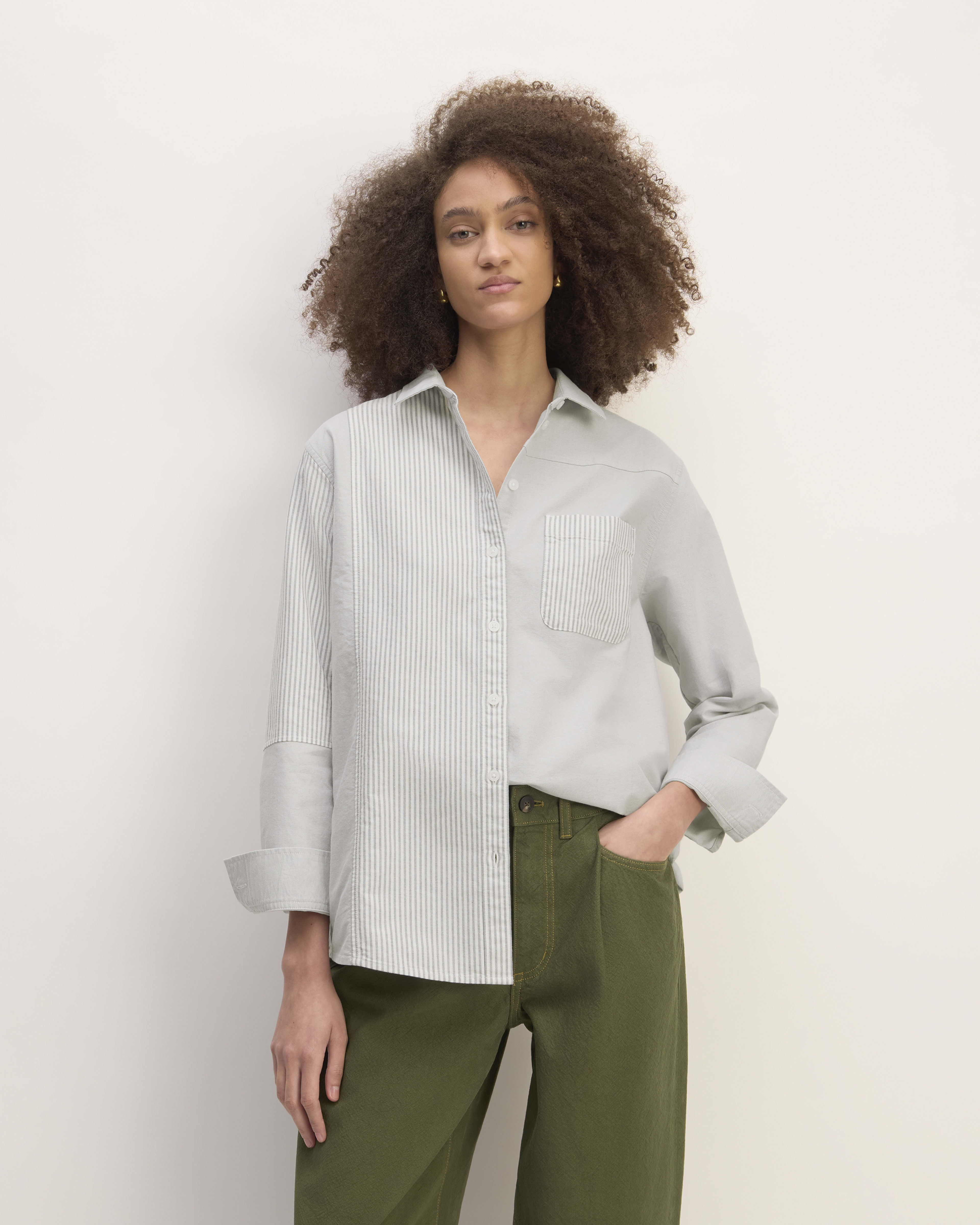 The Everlane x Marques' Almeida Patchwork Relaxed Shirt | Grey Stripe