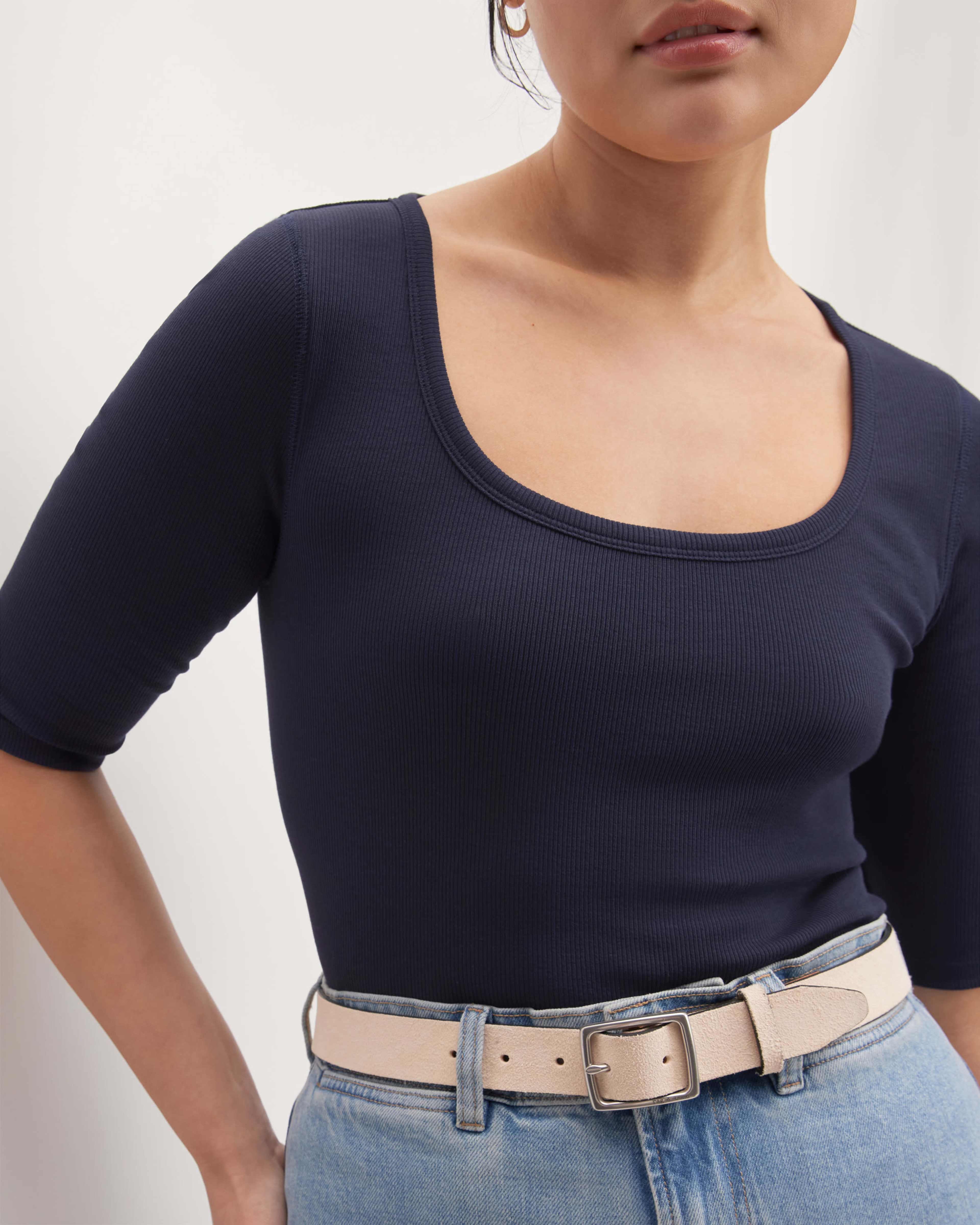 The Supima® Micro-Rib Scoop-Neck Tee Navy – Everlane