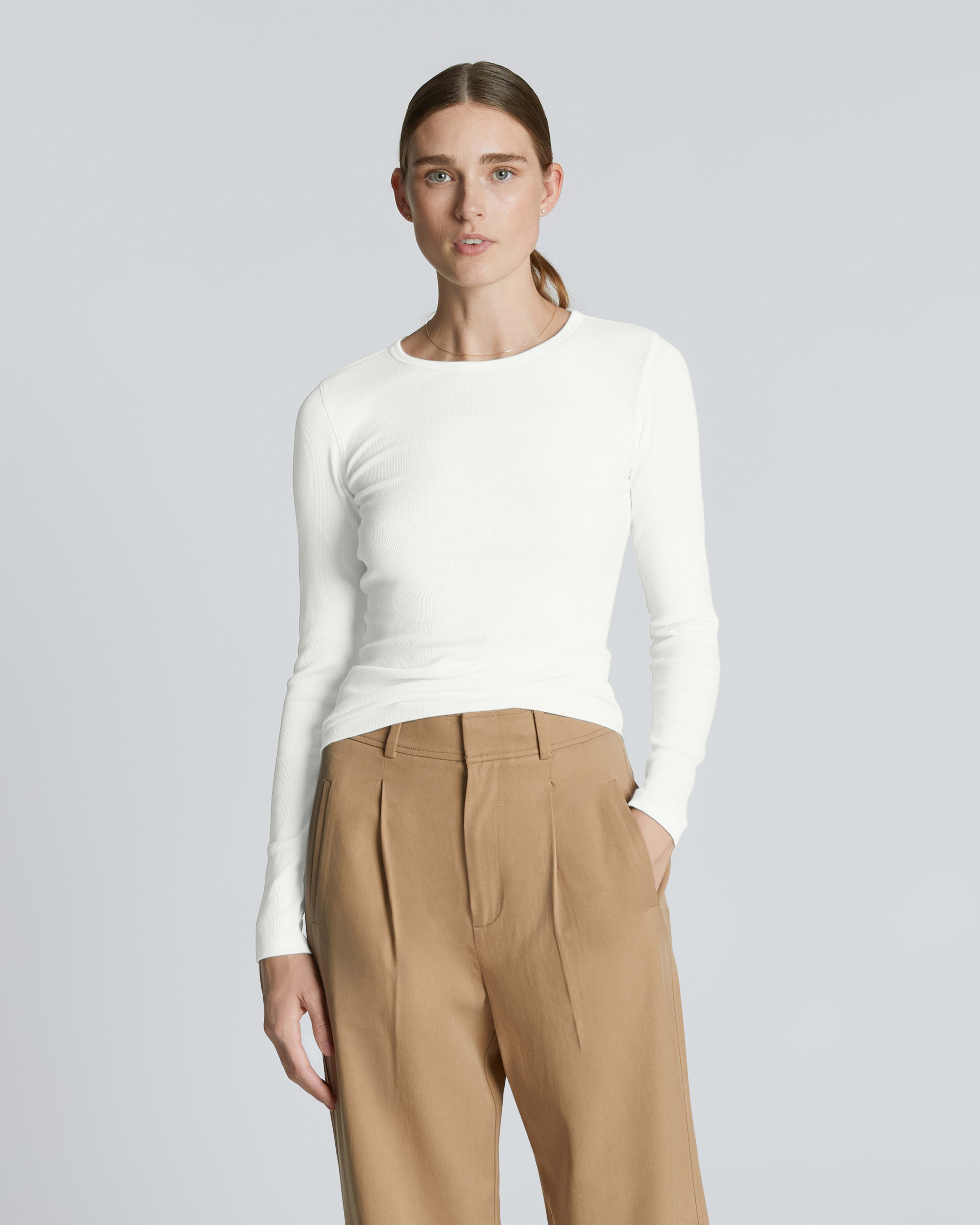 The Luxe Rib Long-Sleeve Crew | White – Everlane