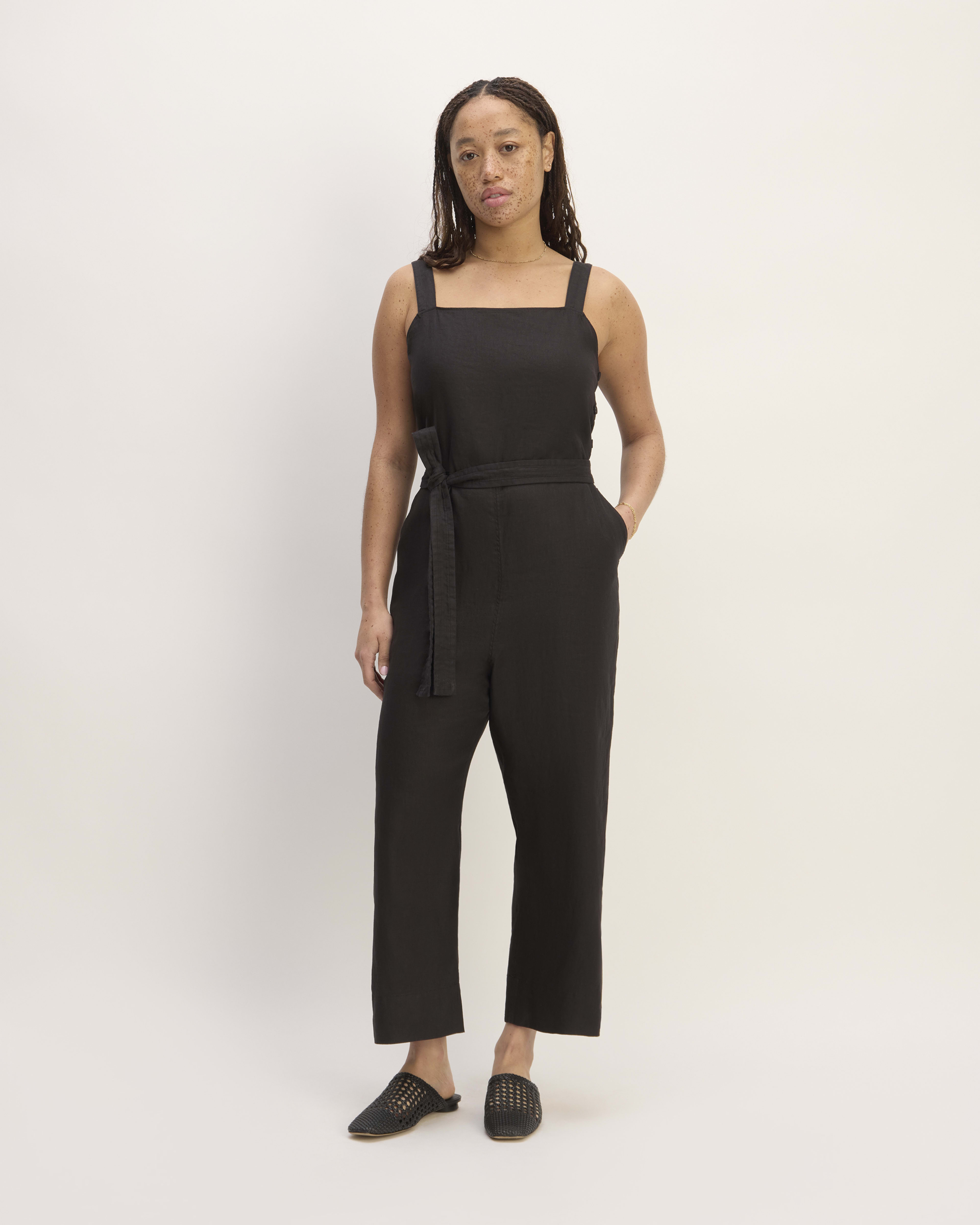 The Linen Side-Button Jumpsuit Black – Everlane