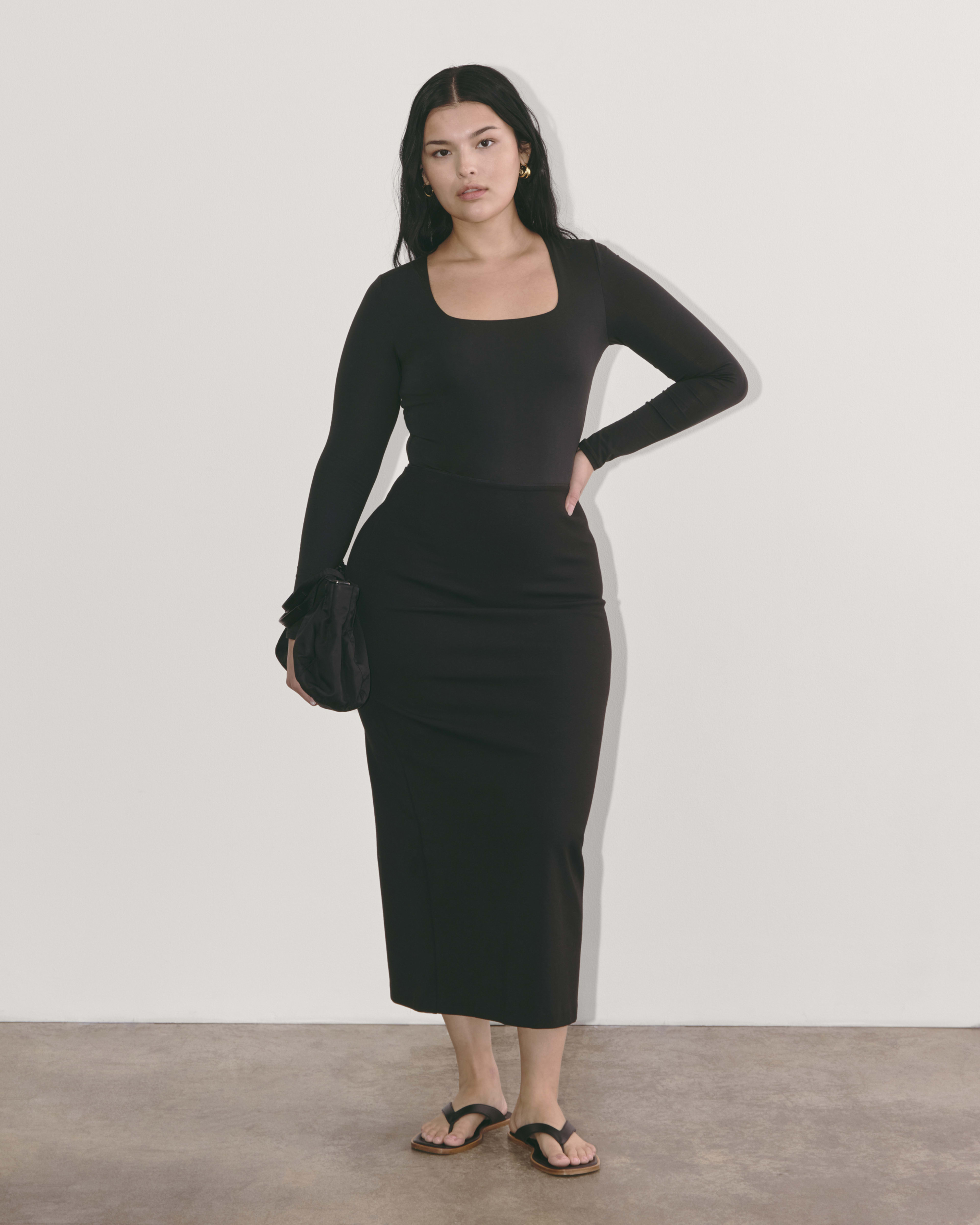 The Long-Sleeve Supima® Square-Neck Bodysuit Black – Everlane