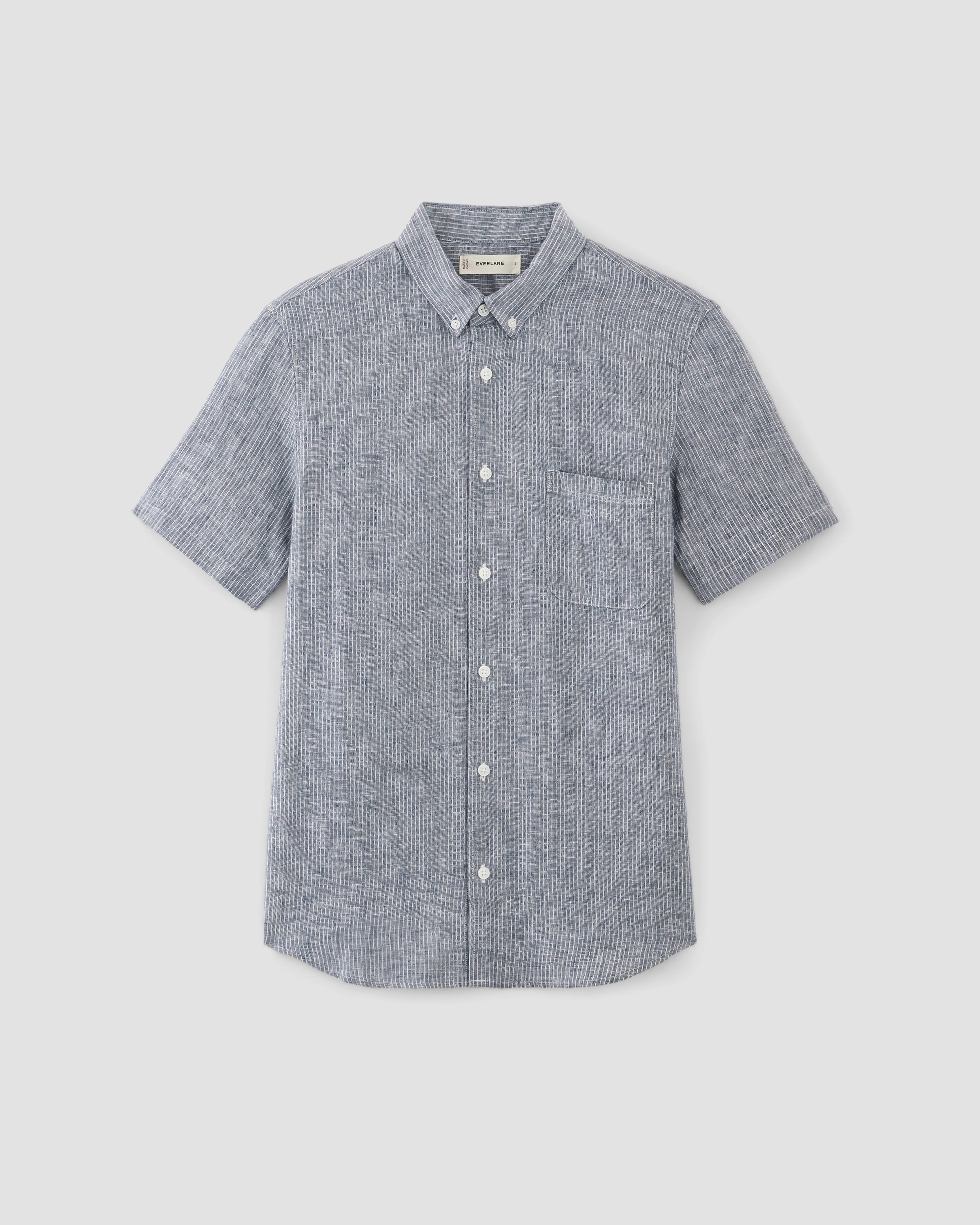 The Classic Short-Sleeve Shirt in Linen | White / Blue – Everlane