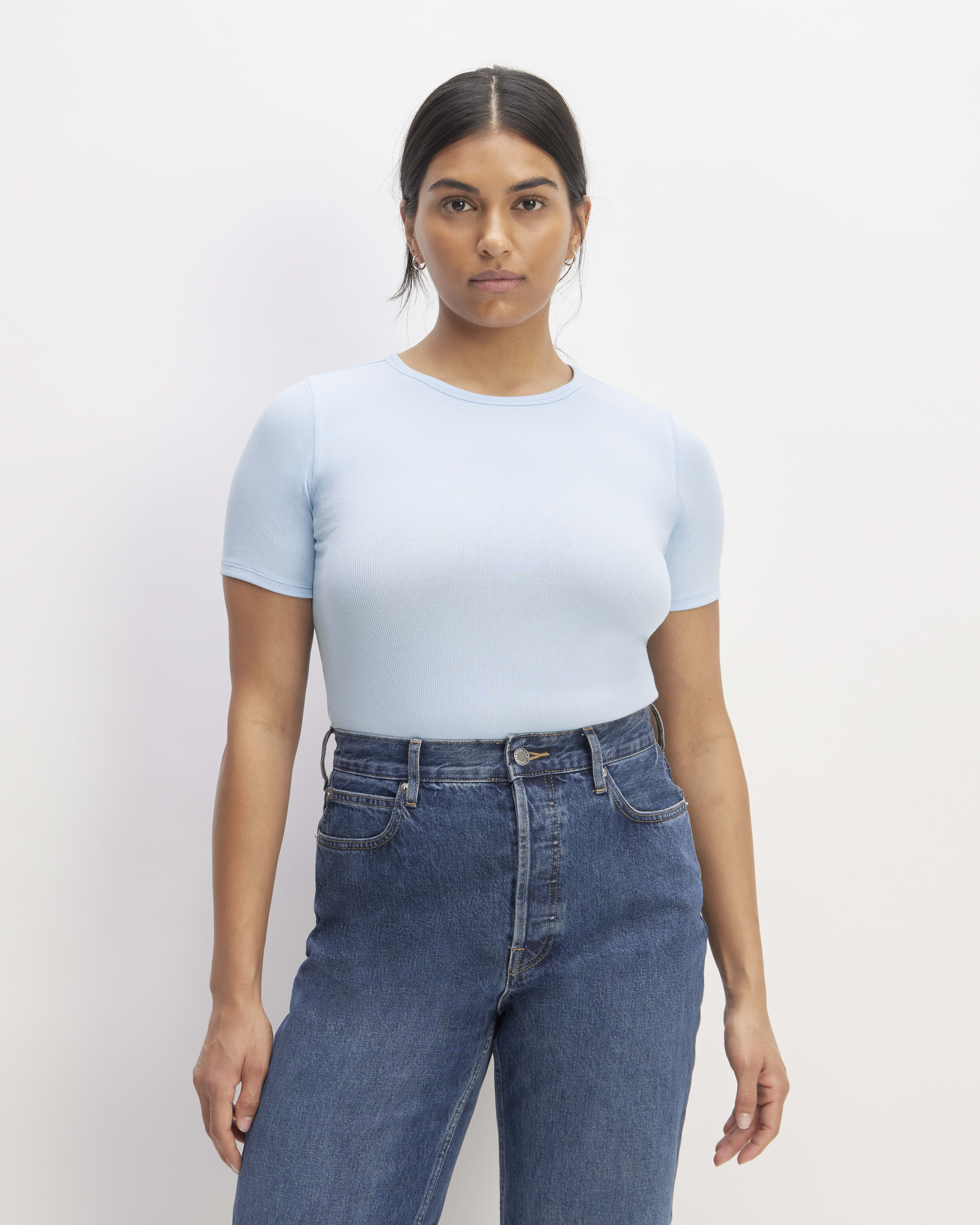 The Luxe Micro Rib Crew Chambray Blue Everlane