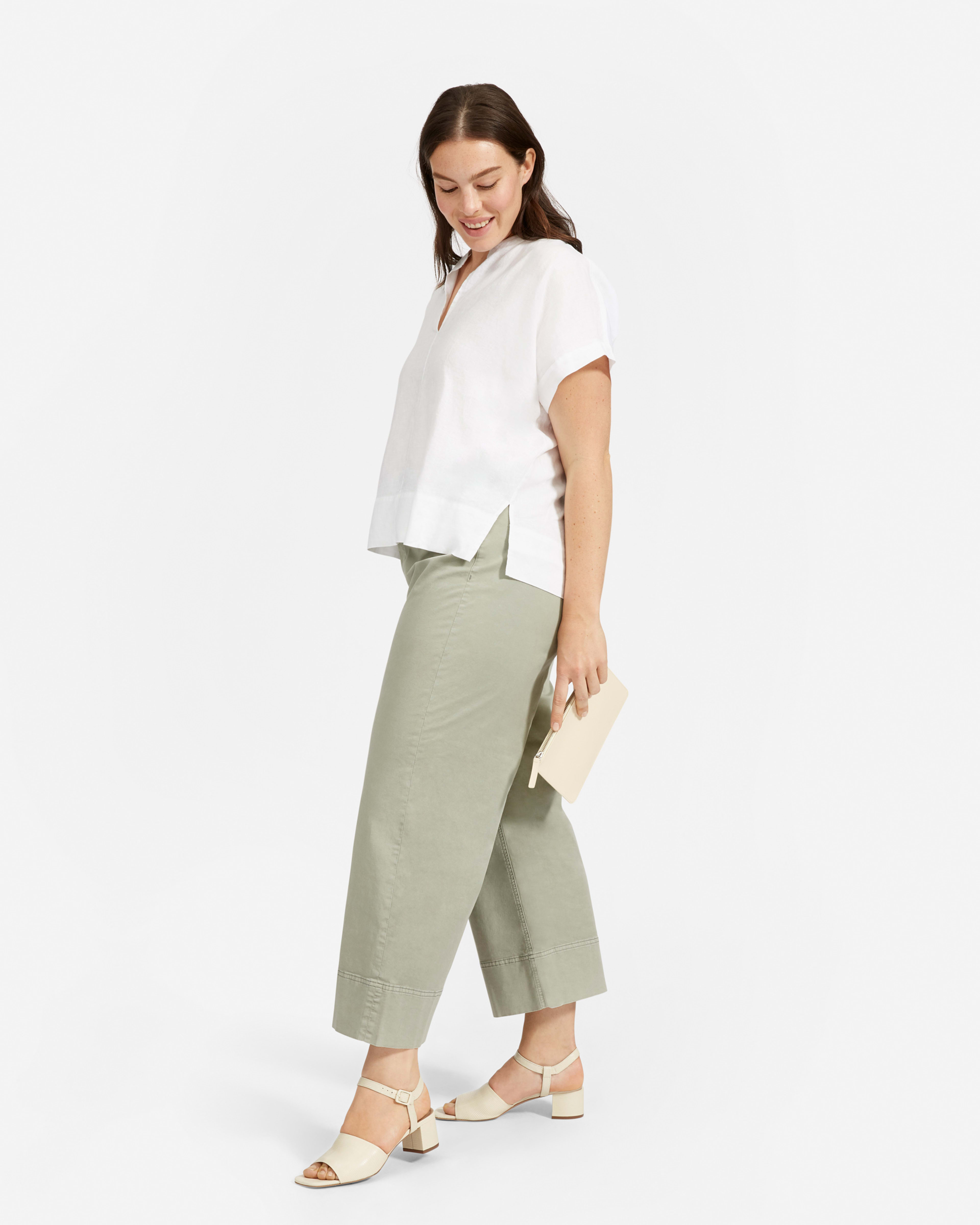 The Linen Split-Neck Top White – Everlane