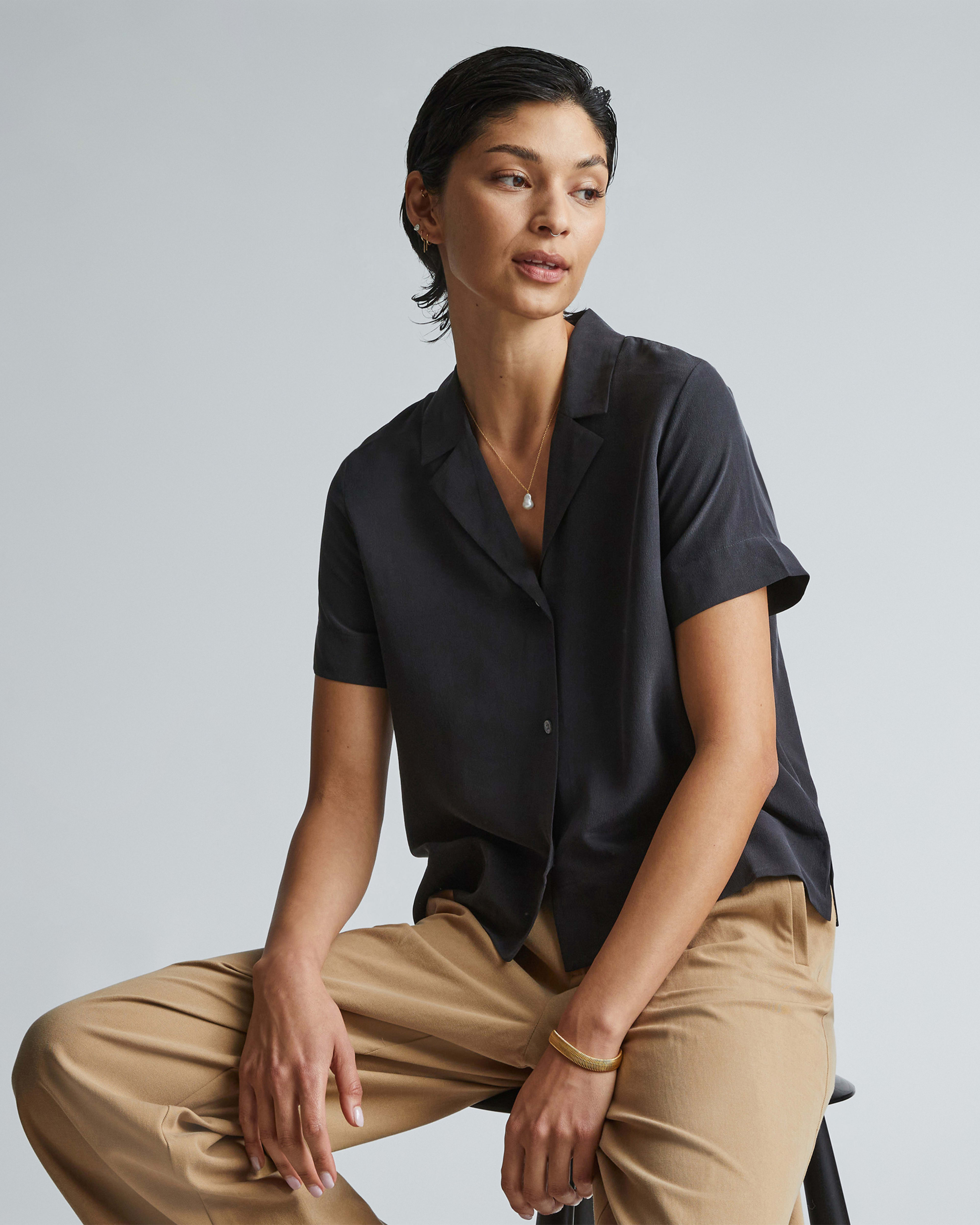 The Notch Shirt in Washable Silk | Black – Everlane
