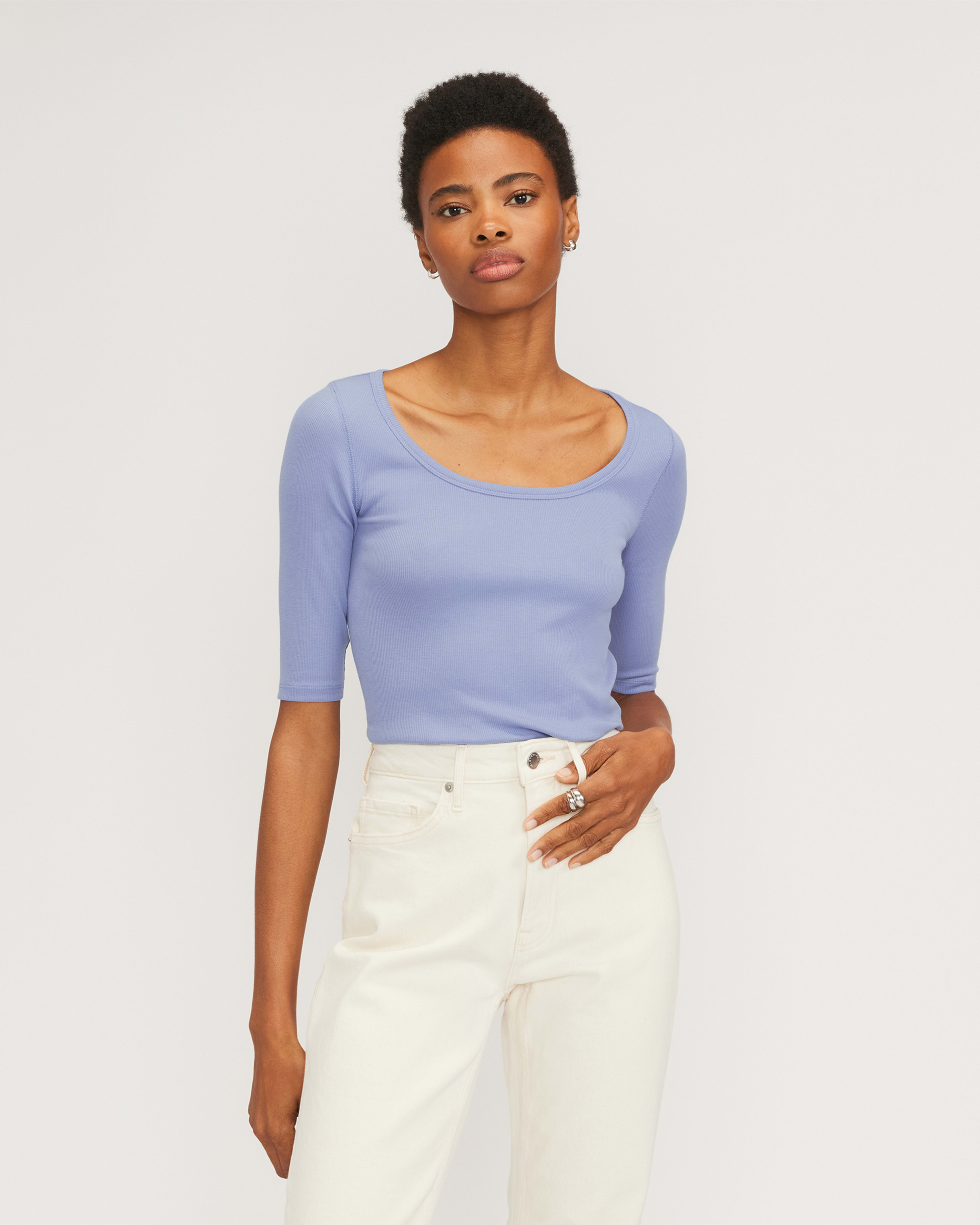 The Luxe Micro Rib Scoop Neck Tee Cornflower Blue Everlane