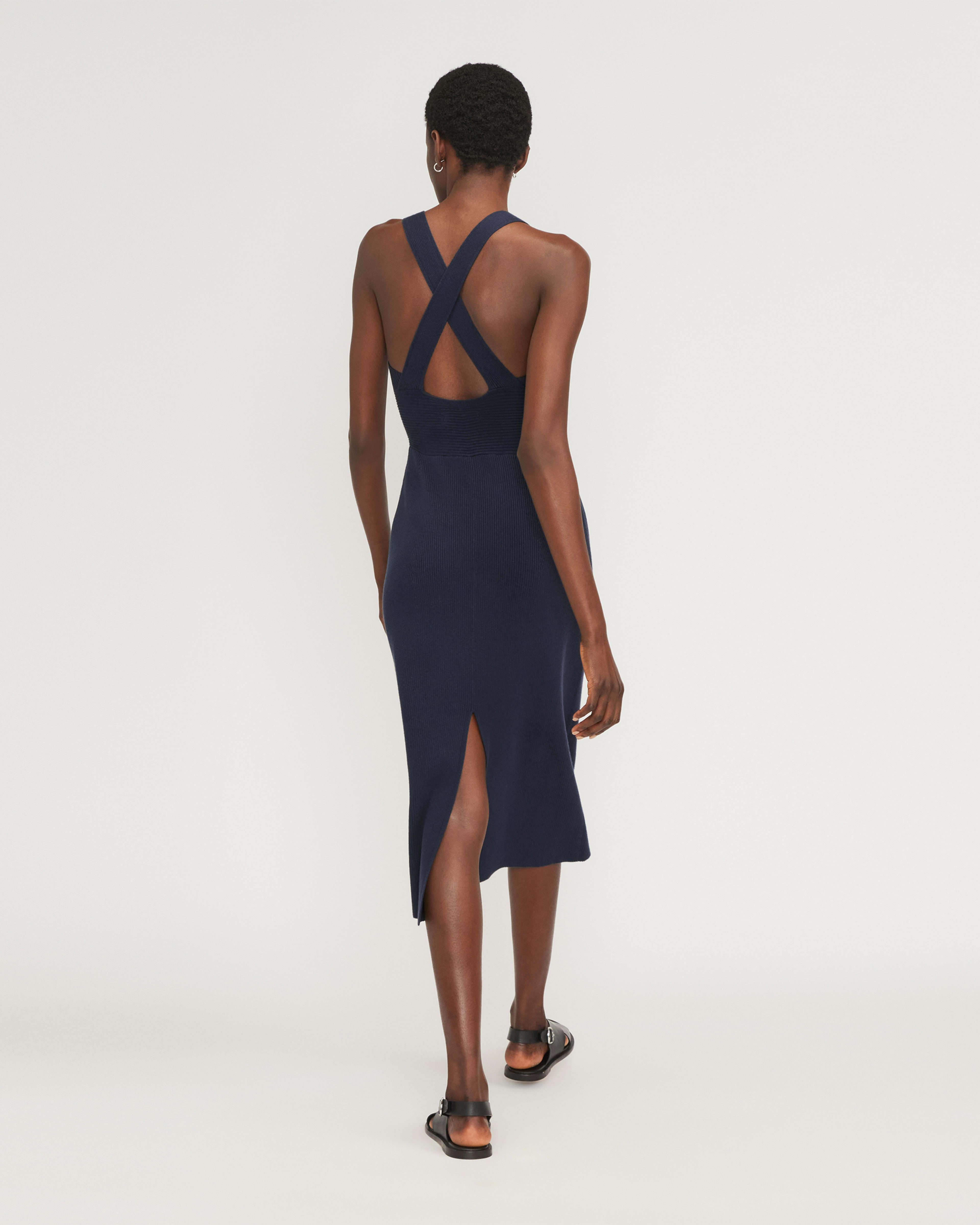 The Ribbed Cotton Cross-Back Dress Navy – Everlane