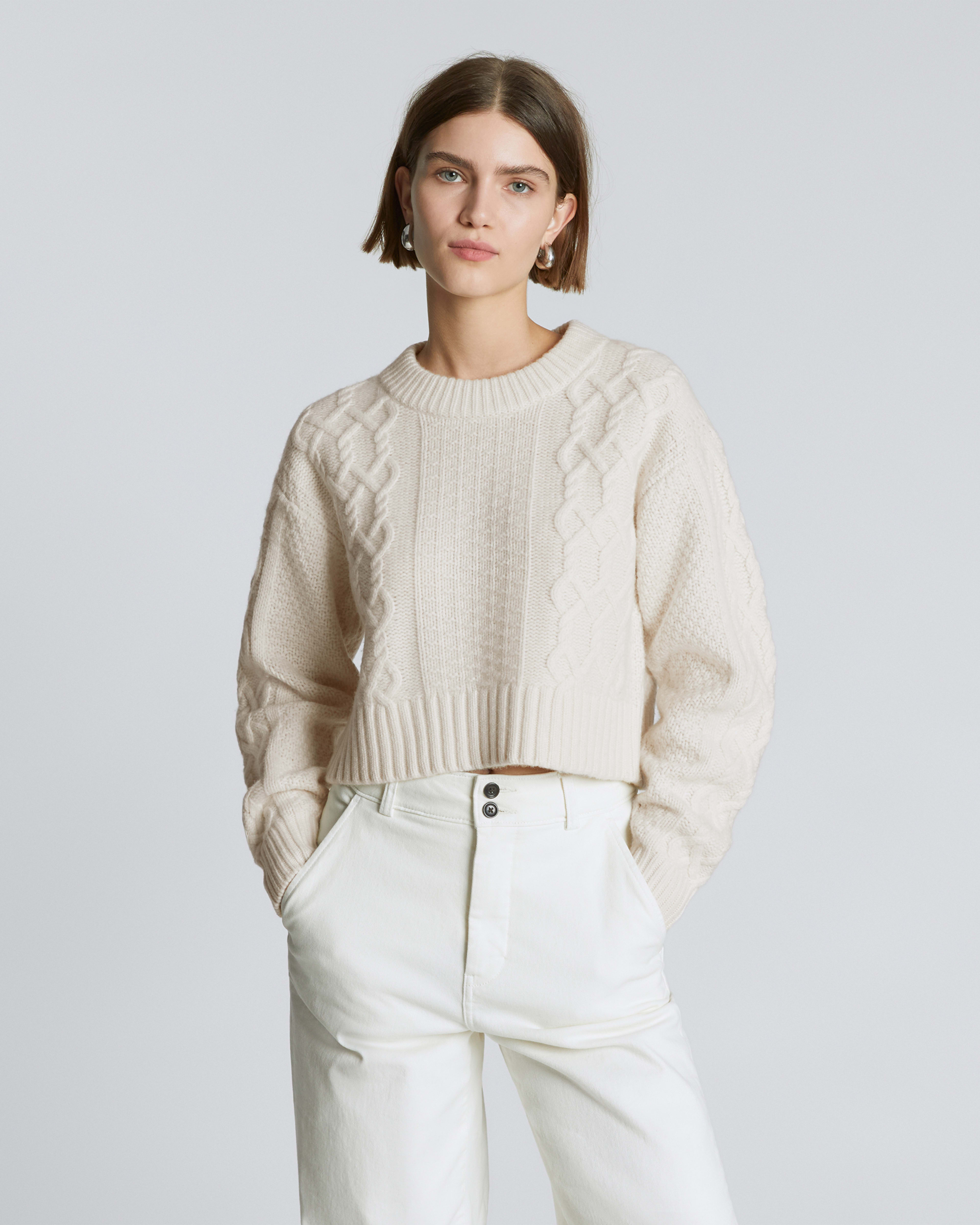 The Felted Merino Cropped Cable Sweater | Bone – Everlane