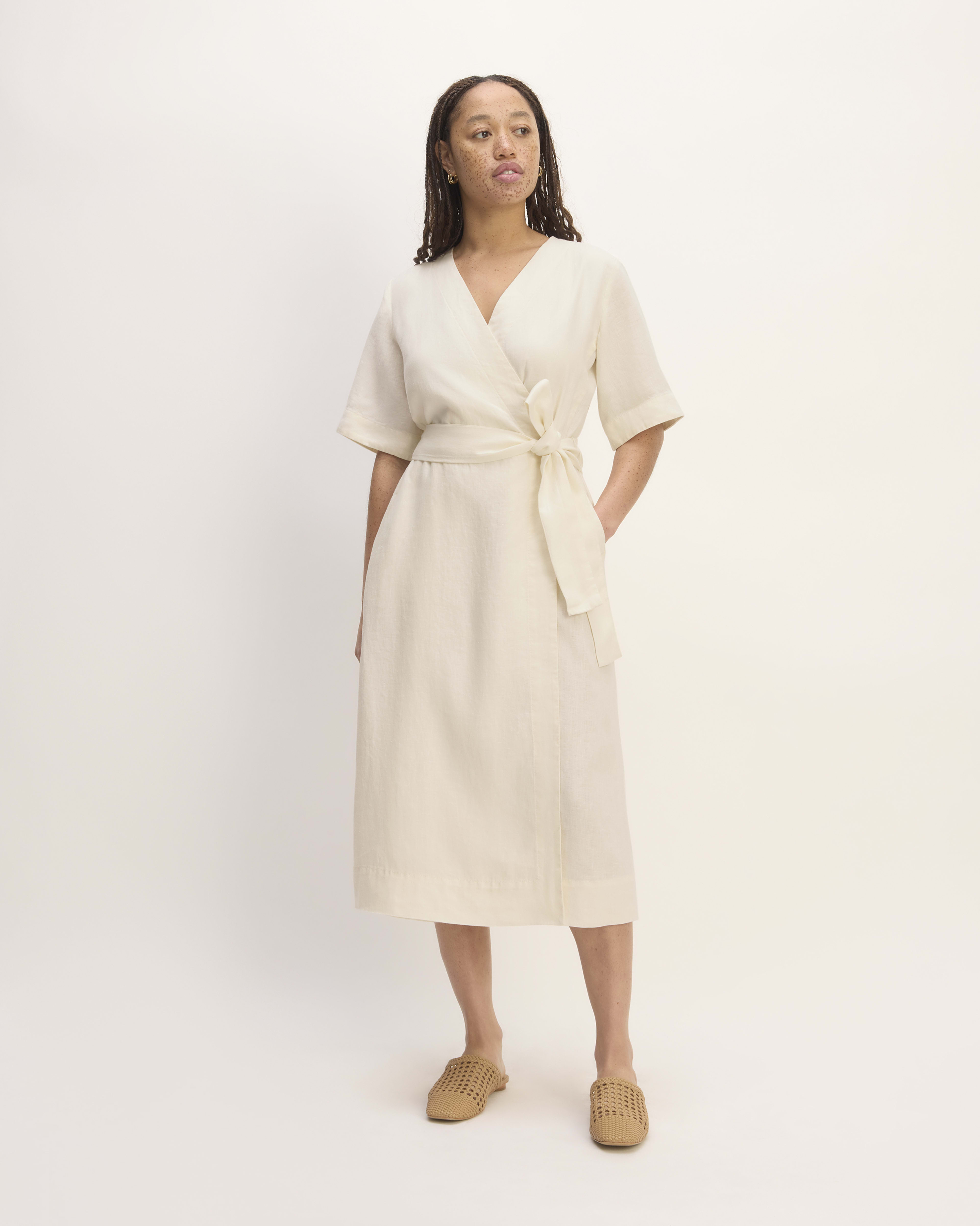 The Wrap Dress in Linen Bone – Everlane