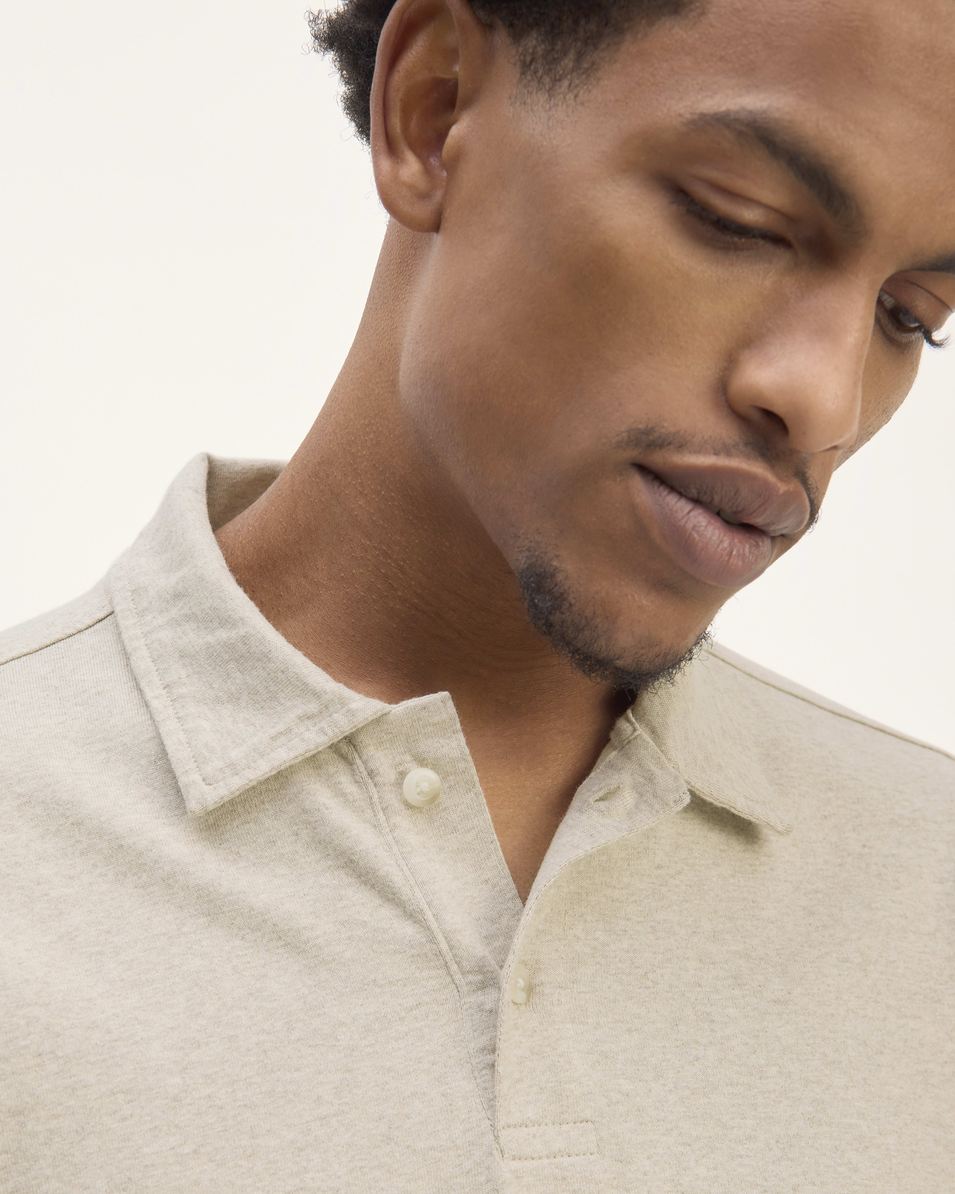 The Premium Weight Long-Sleeve Polo | Heather Oatmeal – Everlane