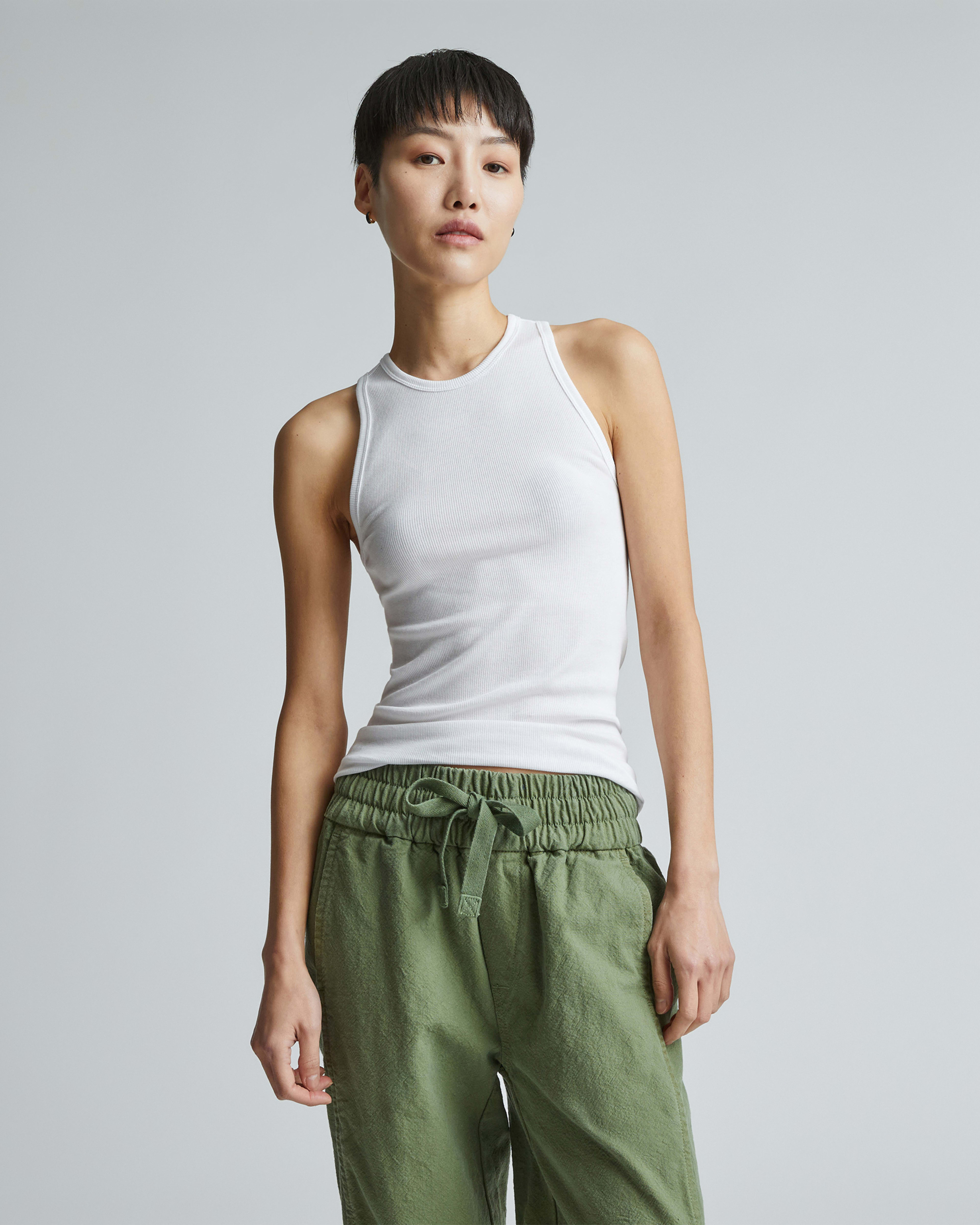 The Luxe Micro Rib Racerback Tank White Everlane