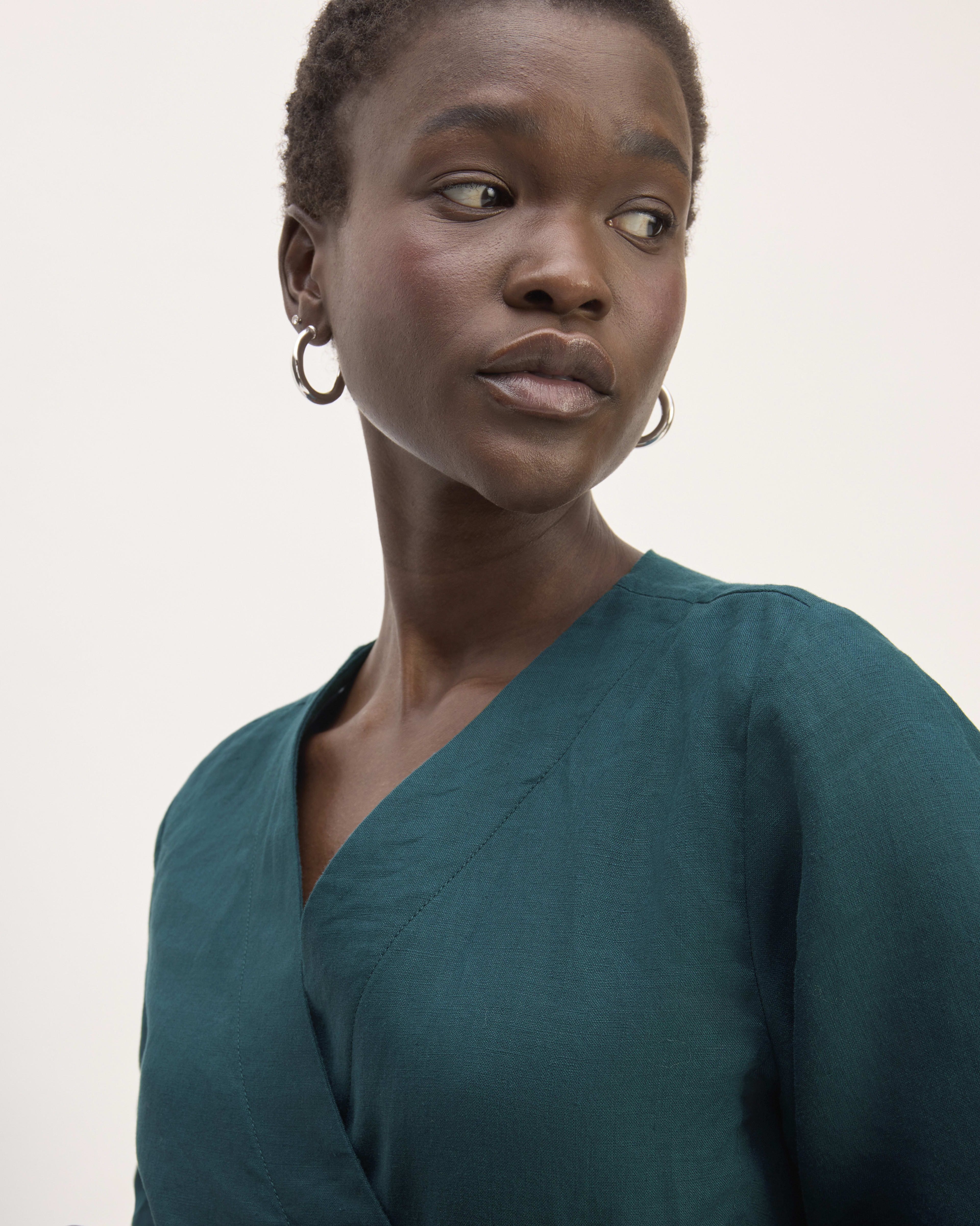 The Wrap Dress In Linen Dark Sea Everlane