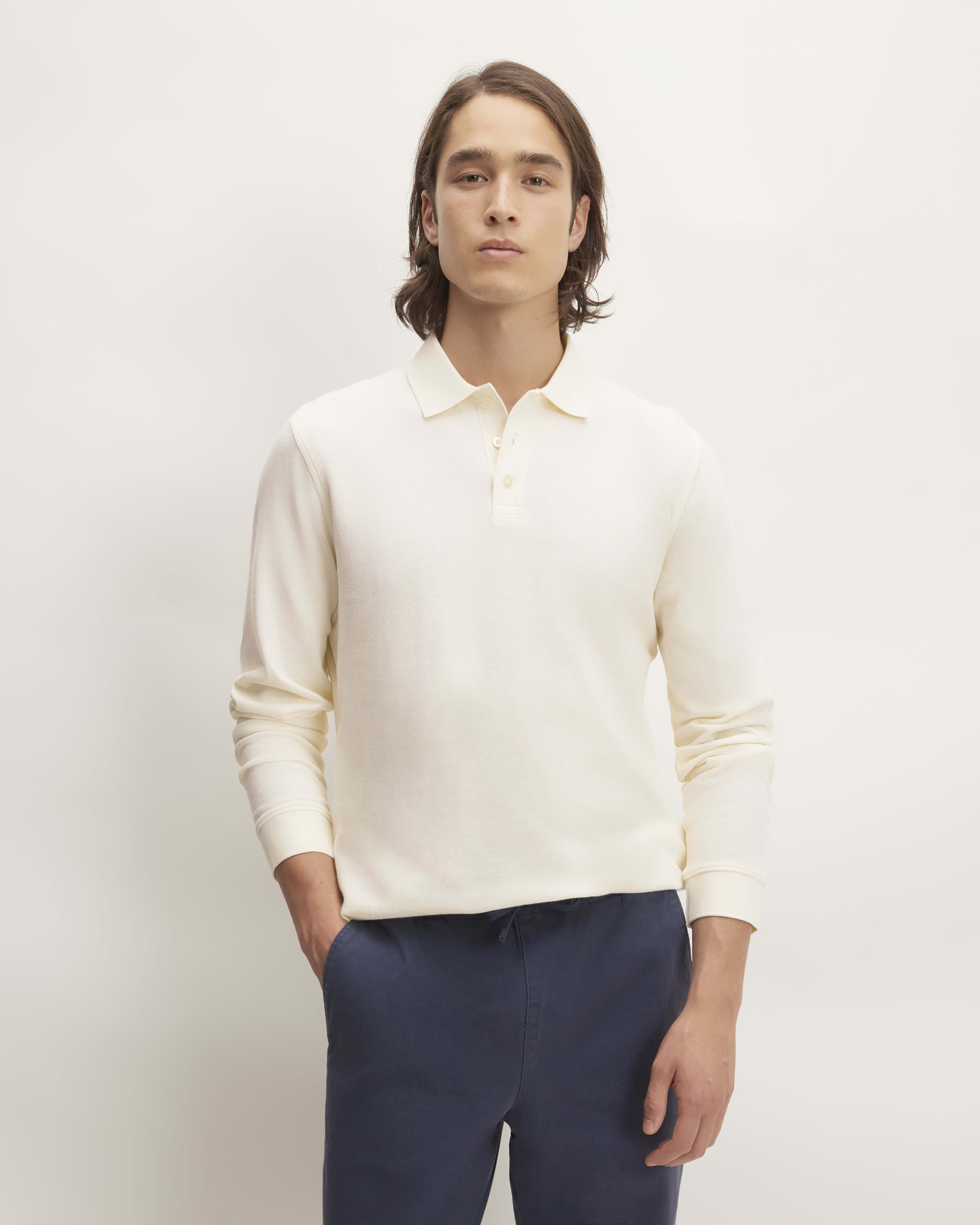 The Long-Sleeve Pique Polo Bone – Everlane
