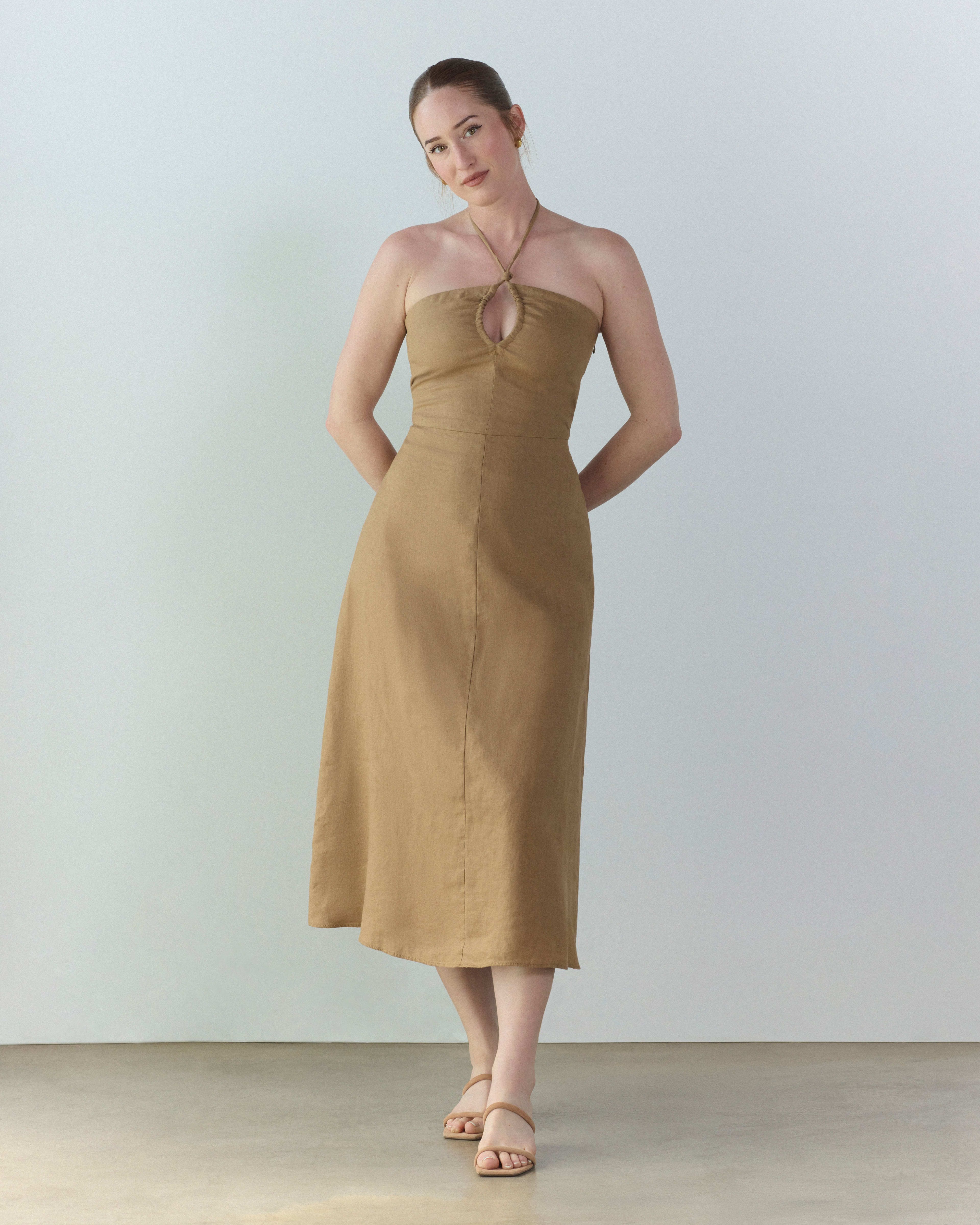 The Linen Halter-Neck Dress | Tiger's Eye – Everlane