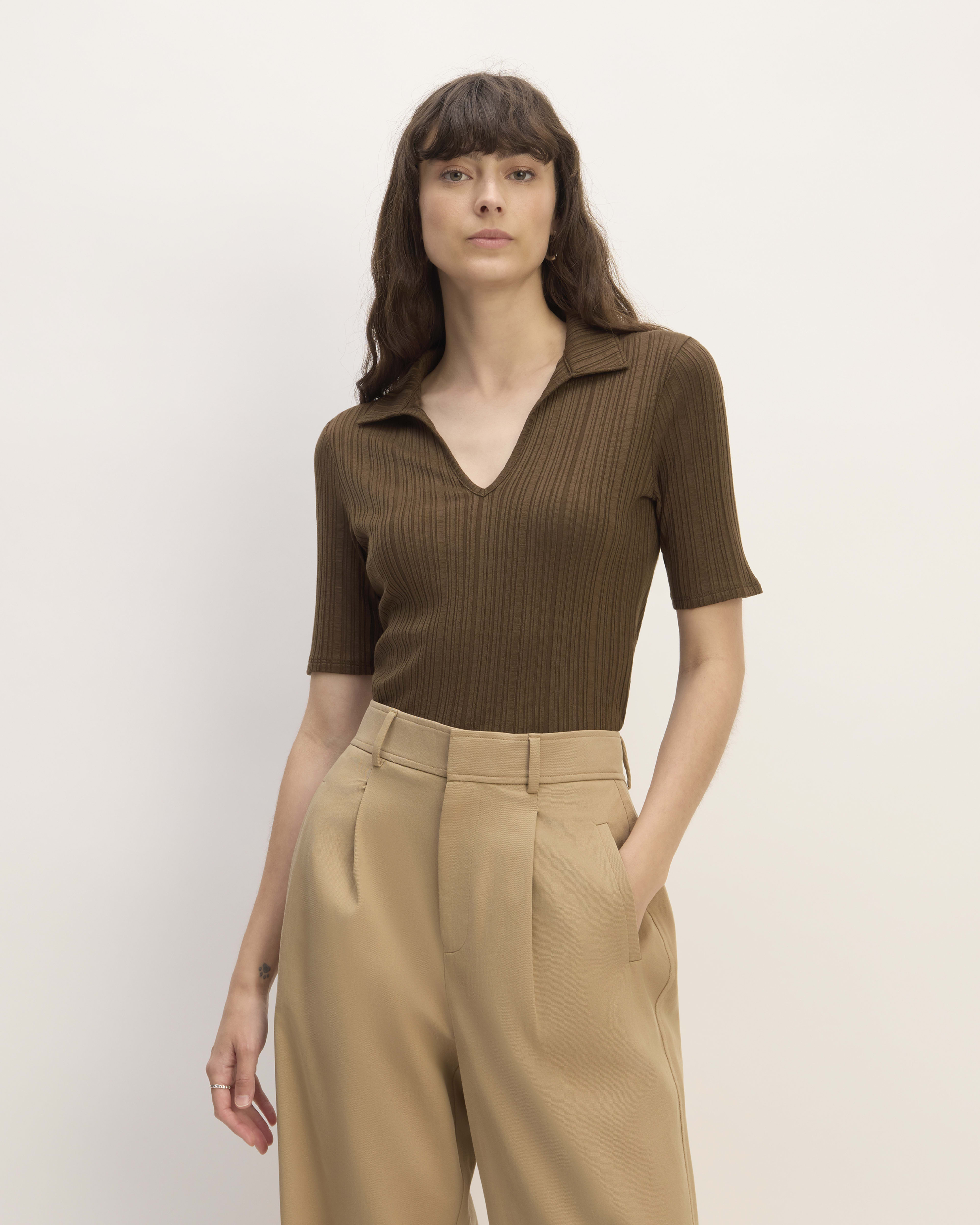 The Rib Soft Knit Open Collar Polo | Cocoa – Everlane