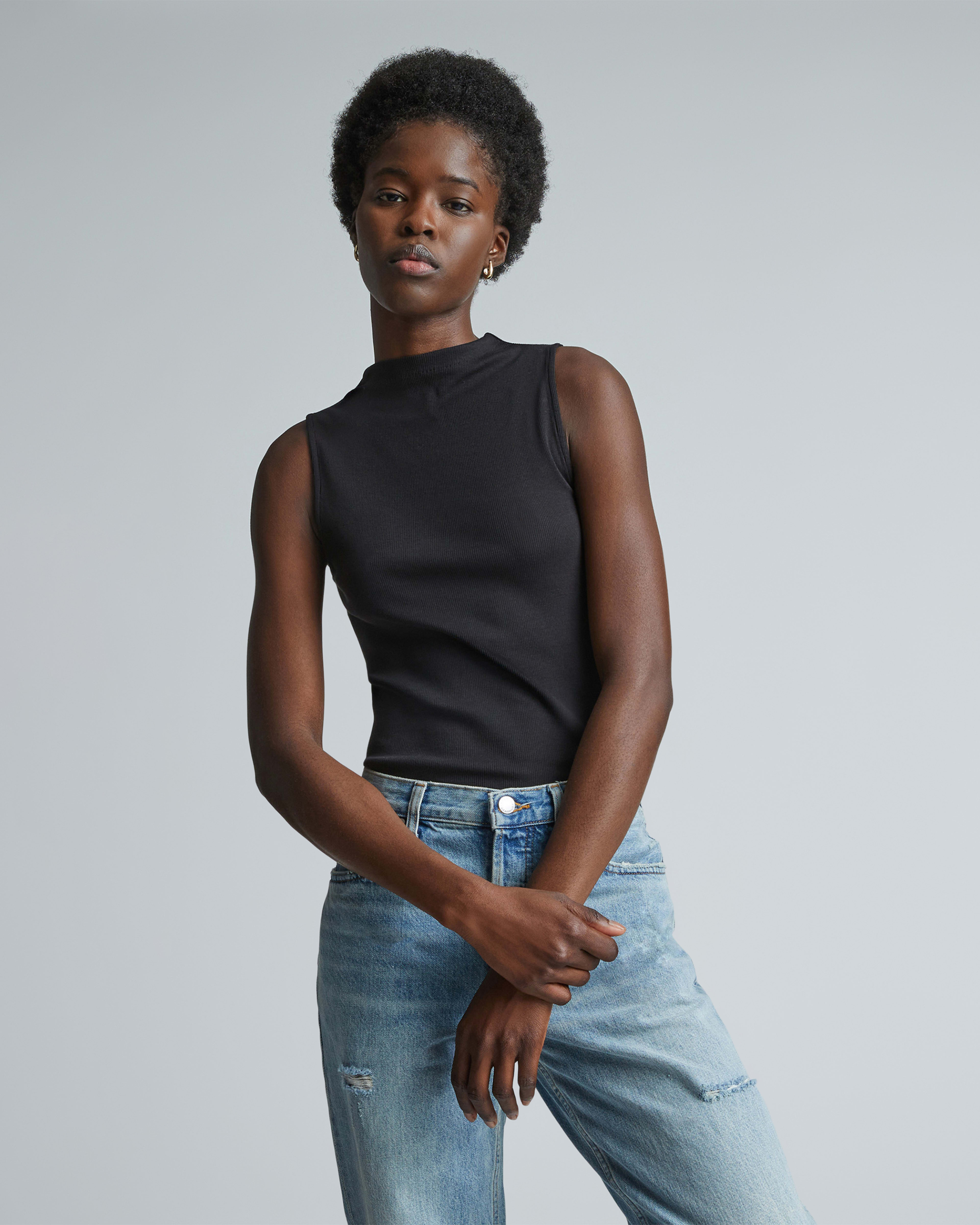 The Luxe Rib Funnel-Neck Tank | Black – Everlane