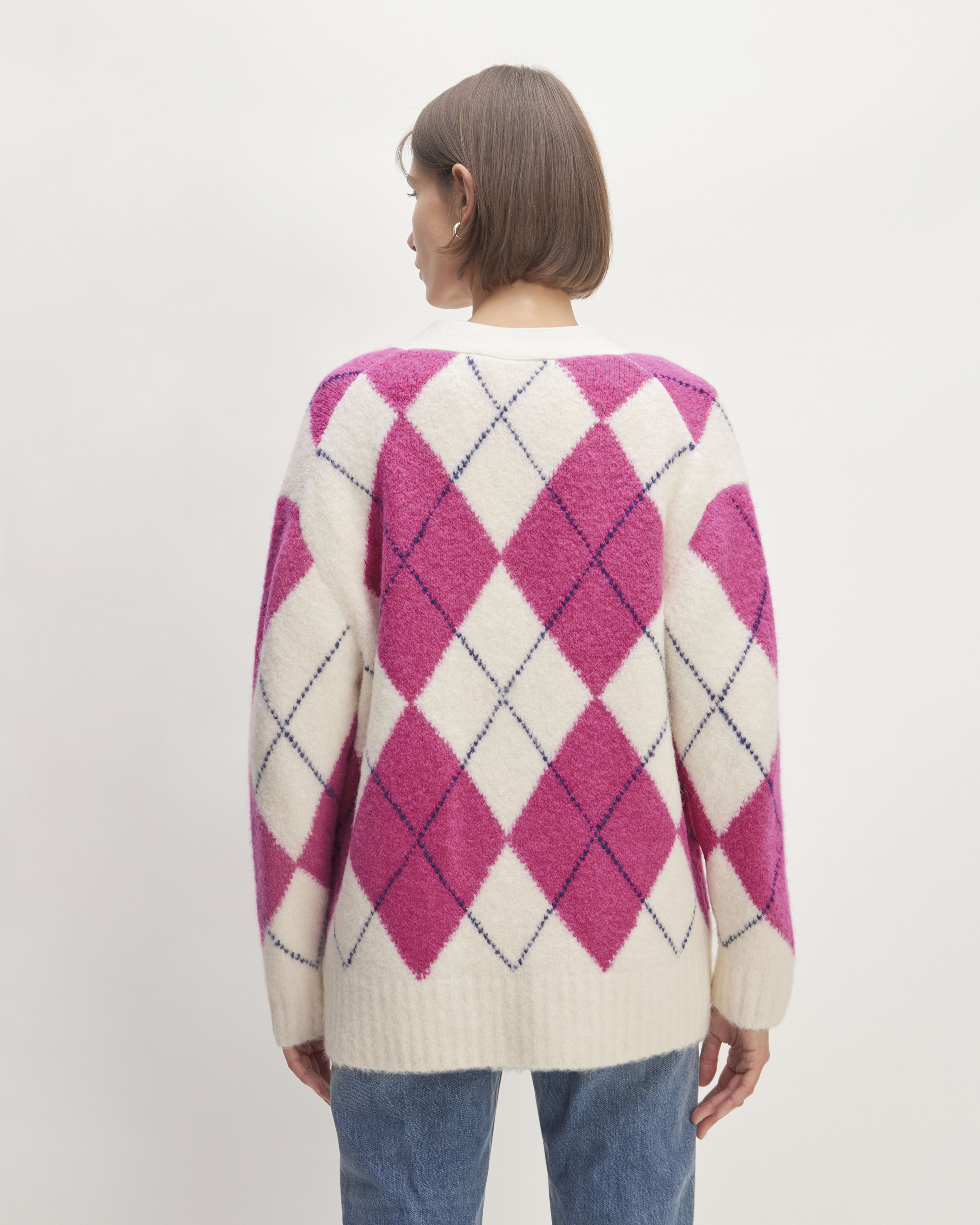 The SuperFuzz Alpaca Cardigan | Bone / Fuchsia Pink / Ocean Cavern ...
