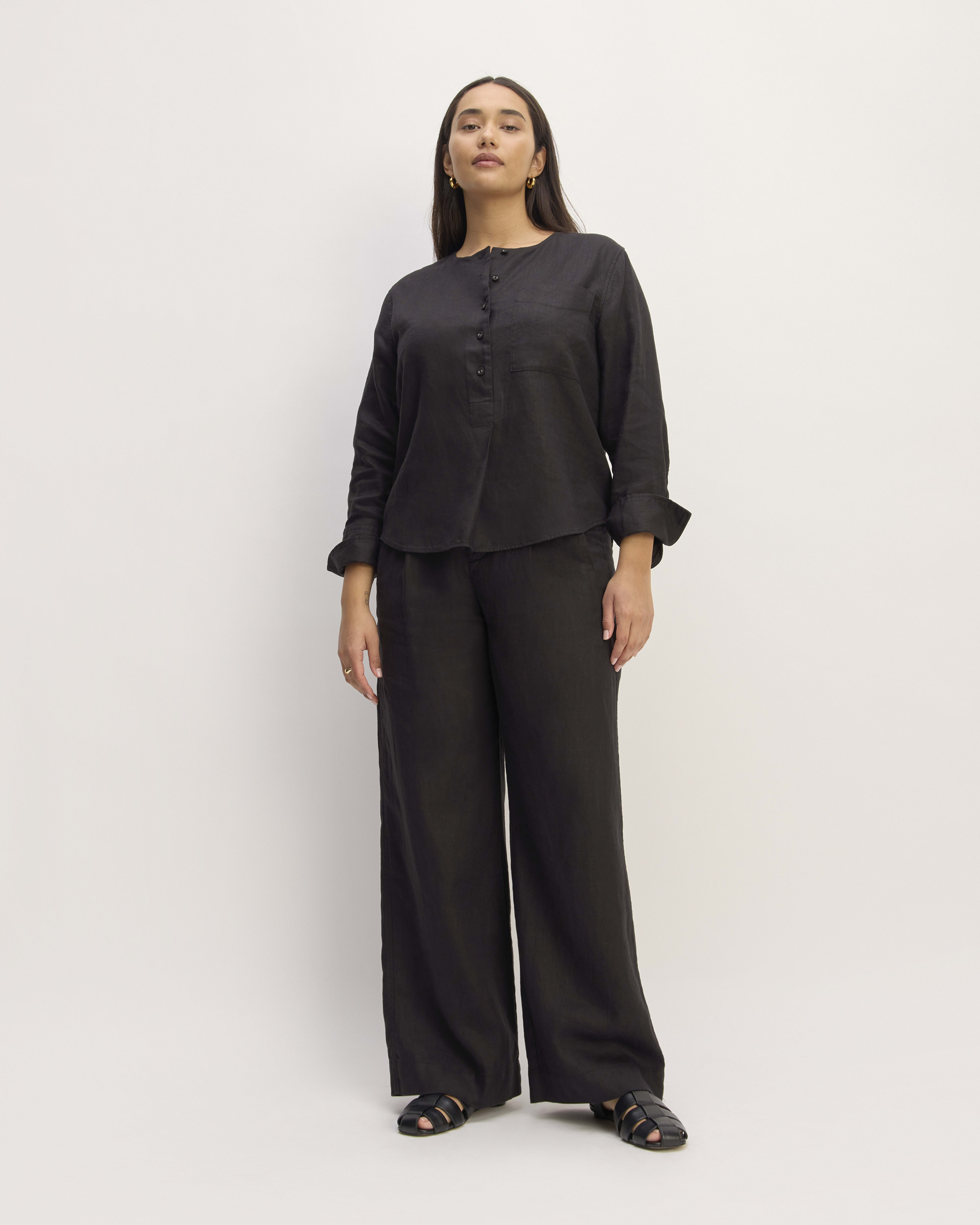 The Linen Popover Shirt Black – Everlane