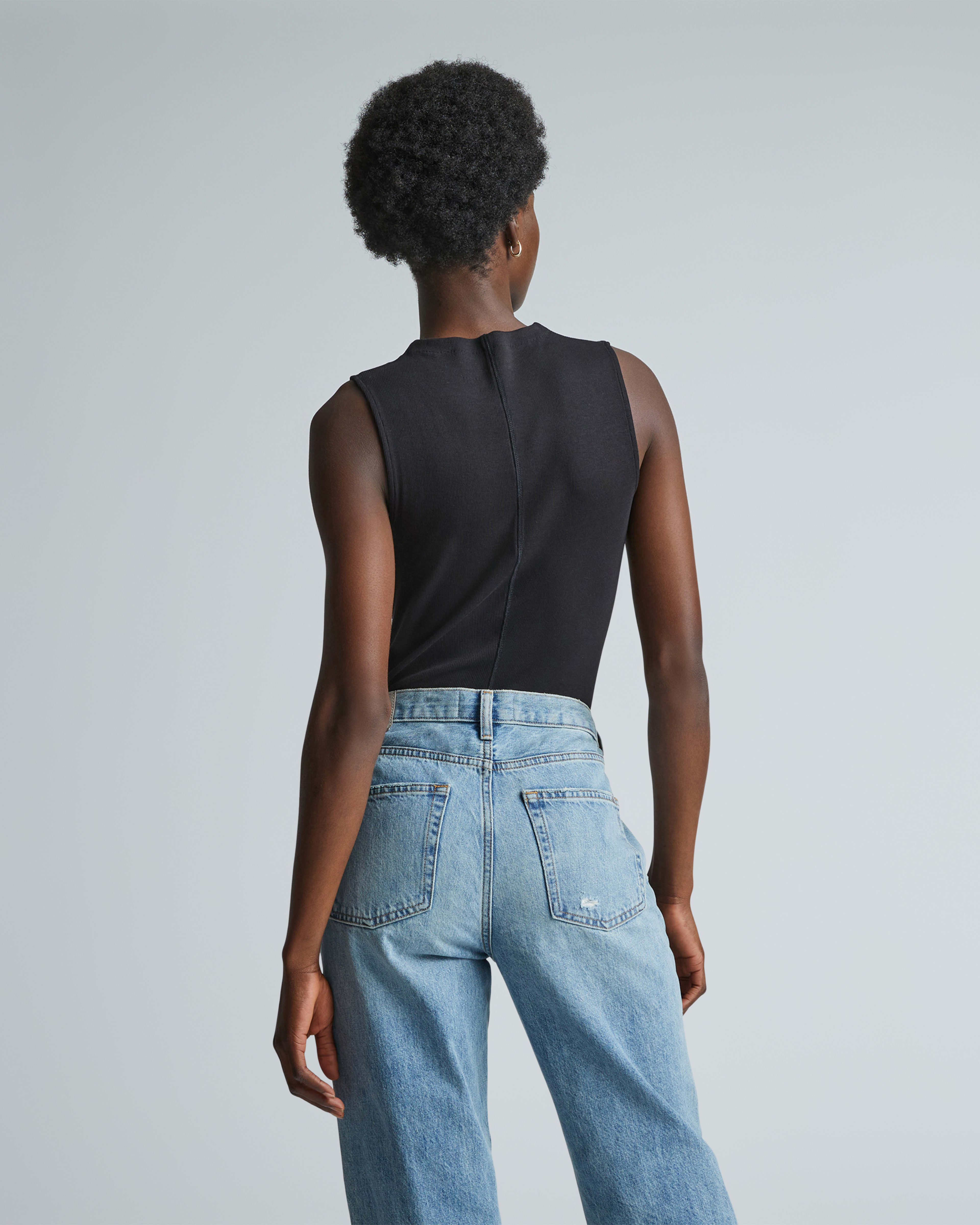 The Luxe Rib Funnel-Neck Tank | Black – Everlane