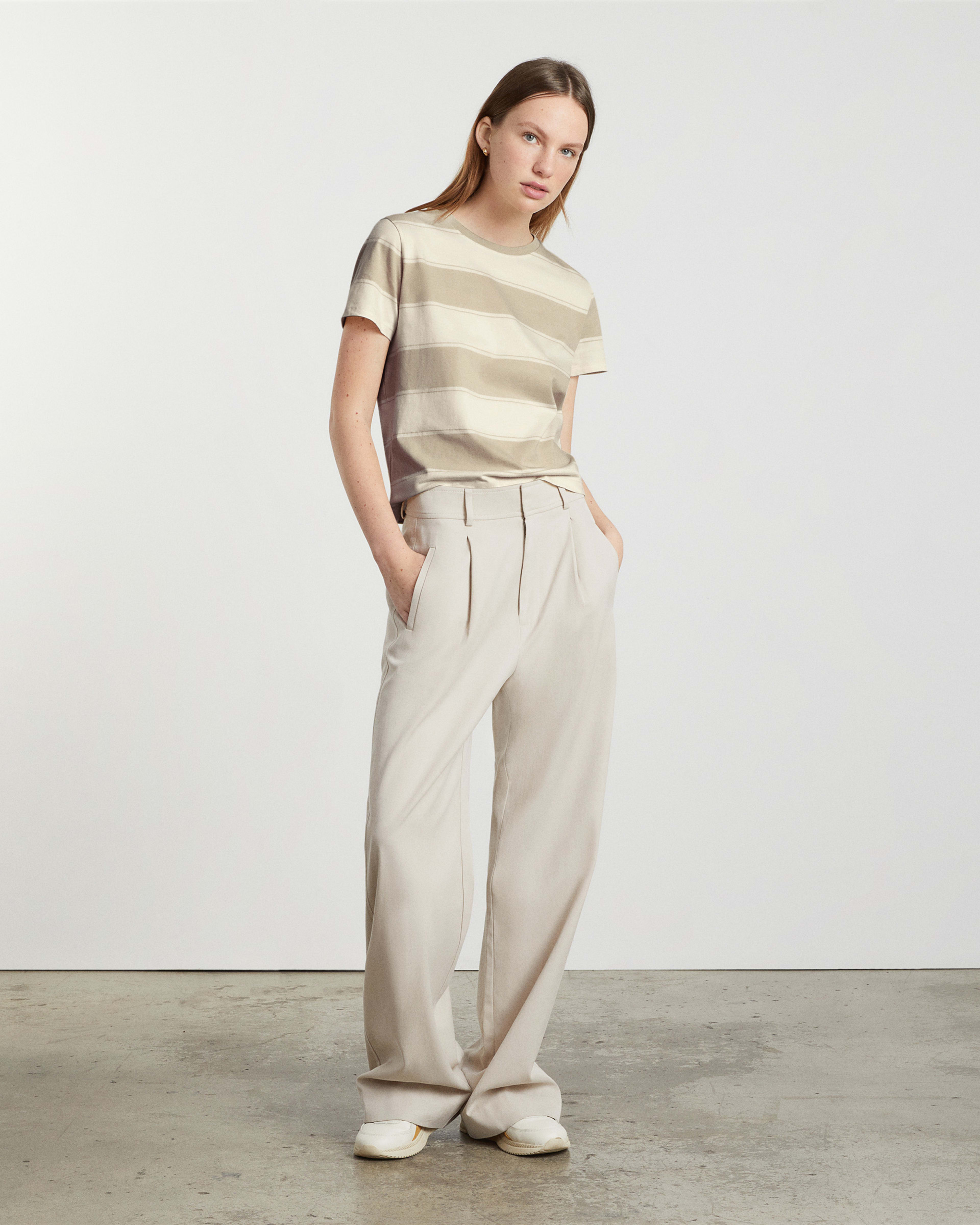 The Box-Cut Tee in Essential Cotton | Pale Khaki / Canvas Tan | No Poc ...