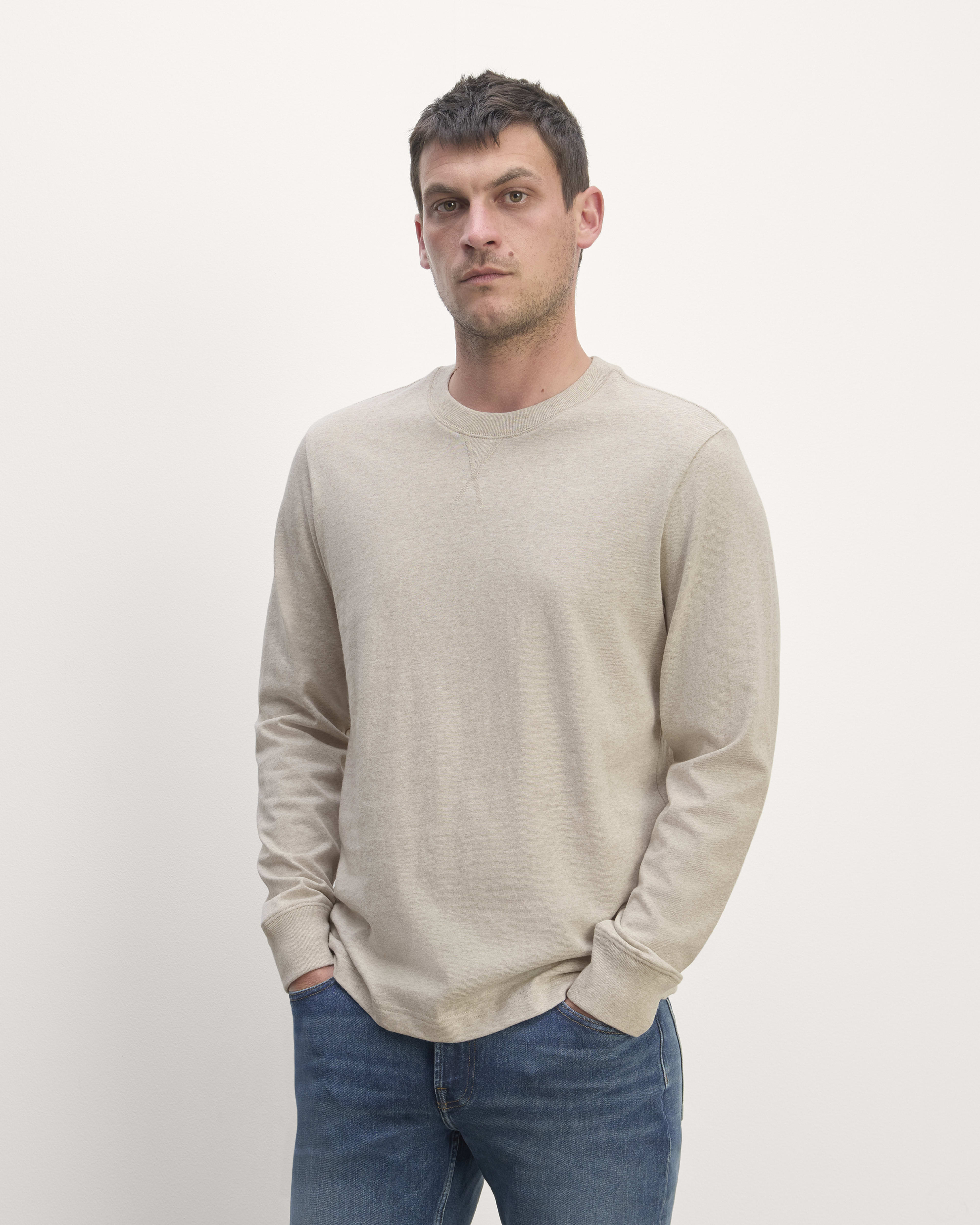 The Premium-Weight Relaxed Crew | Heathered Oatmeal – Everlane