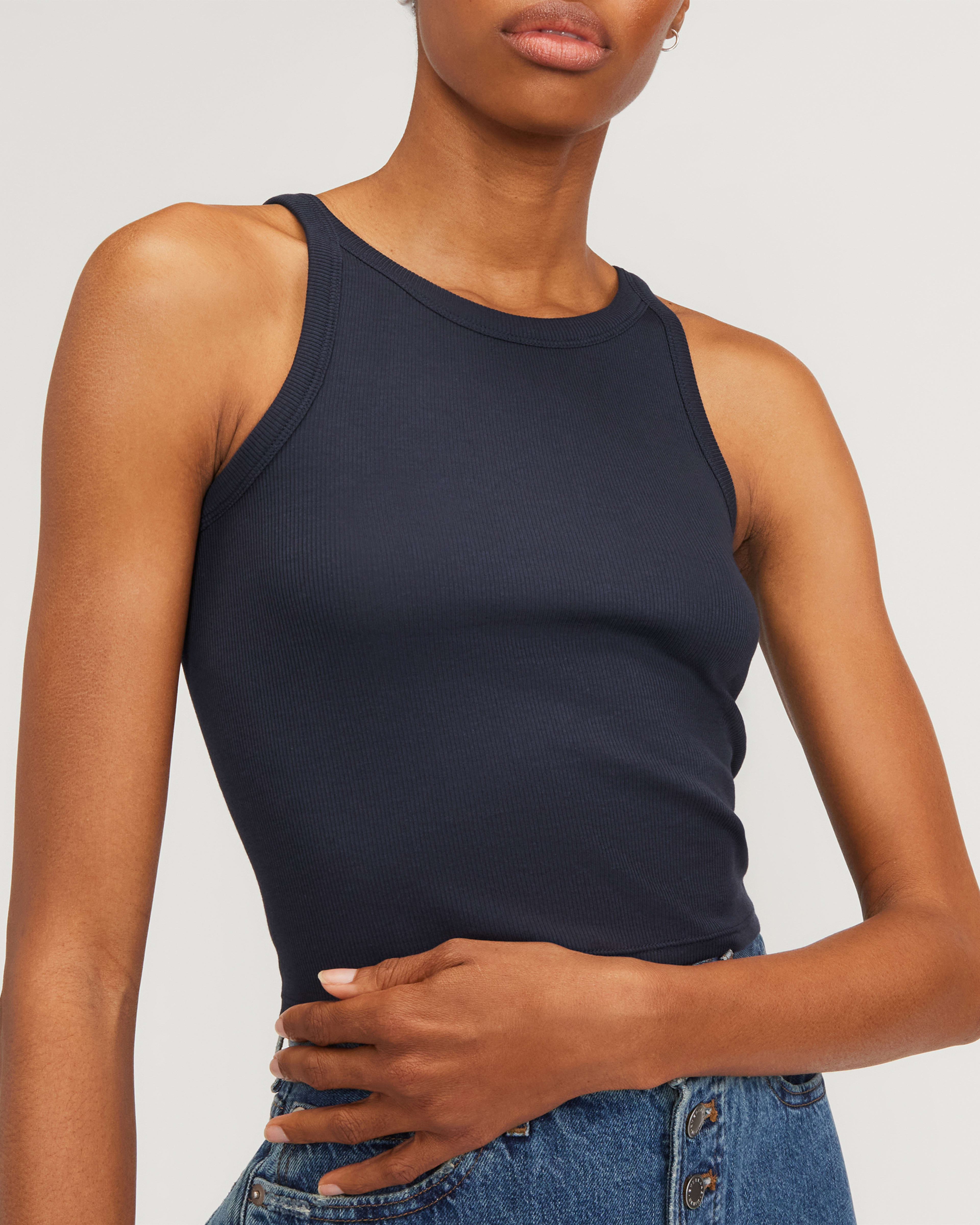 The Supima® Micro-Rib Cropped Tank Navy – Everlane