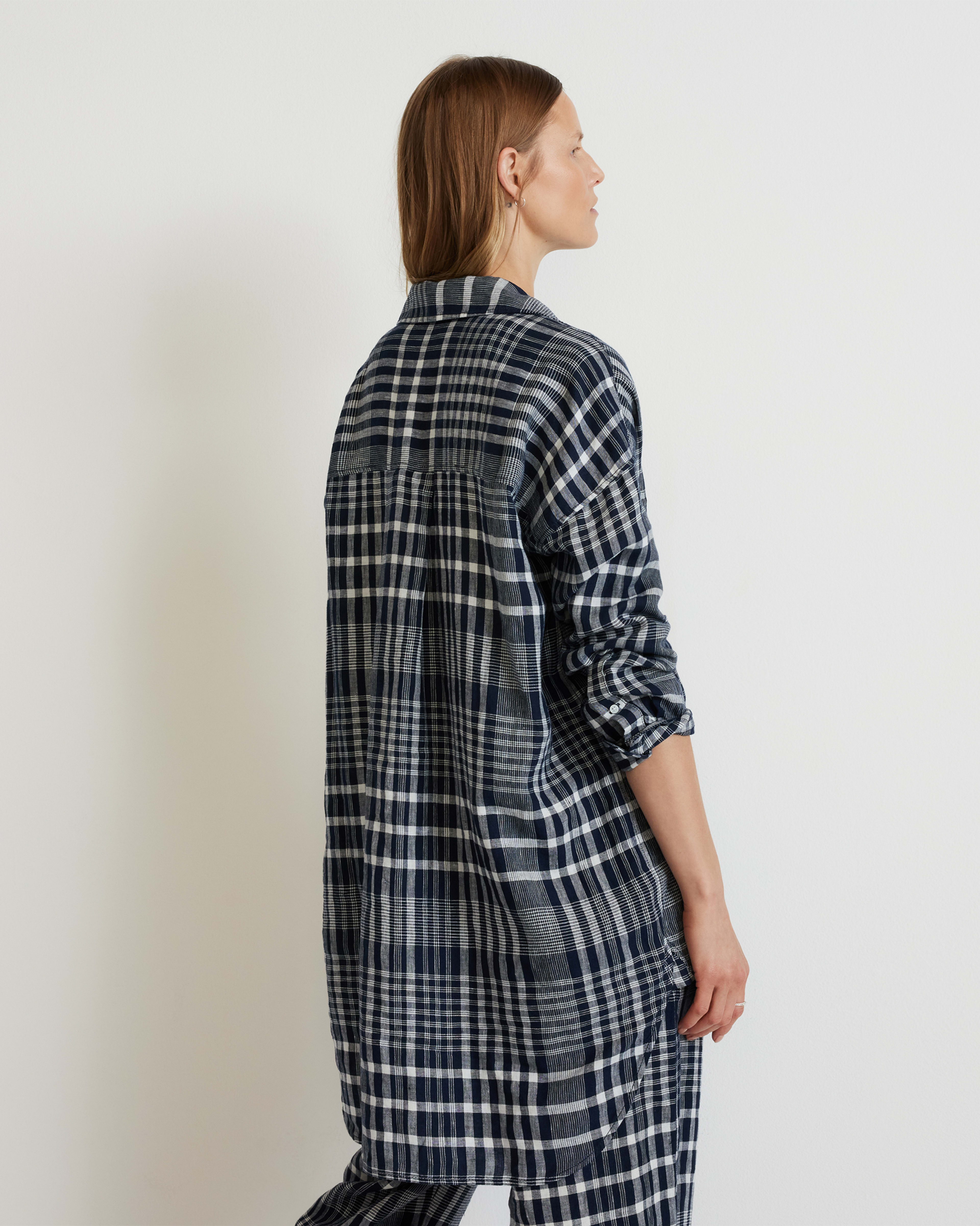 The Way-Long Linen Shirt Canvas Tan / Navy – Everlane