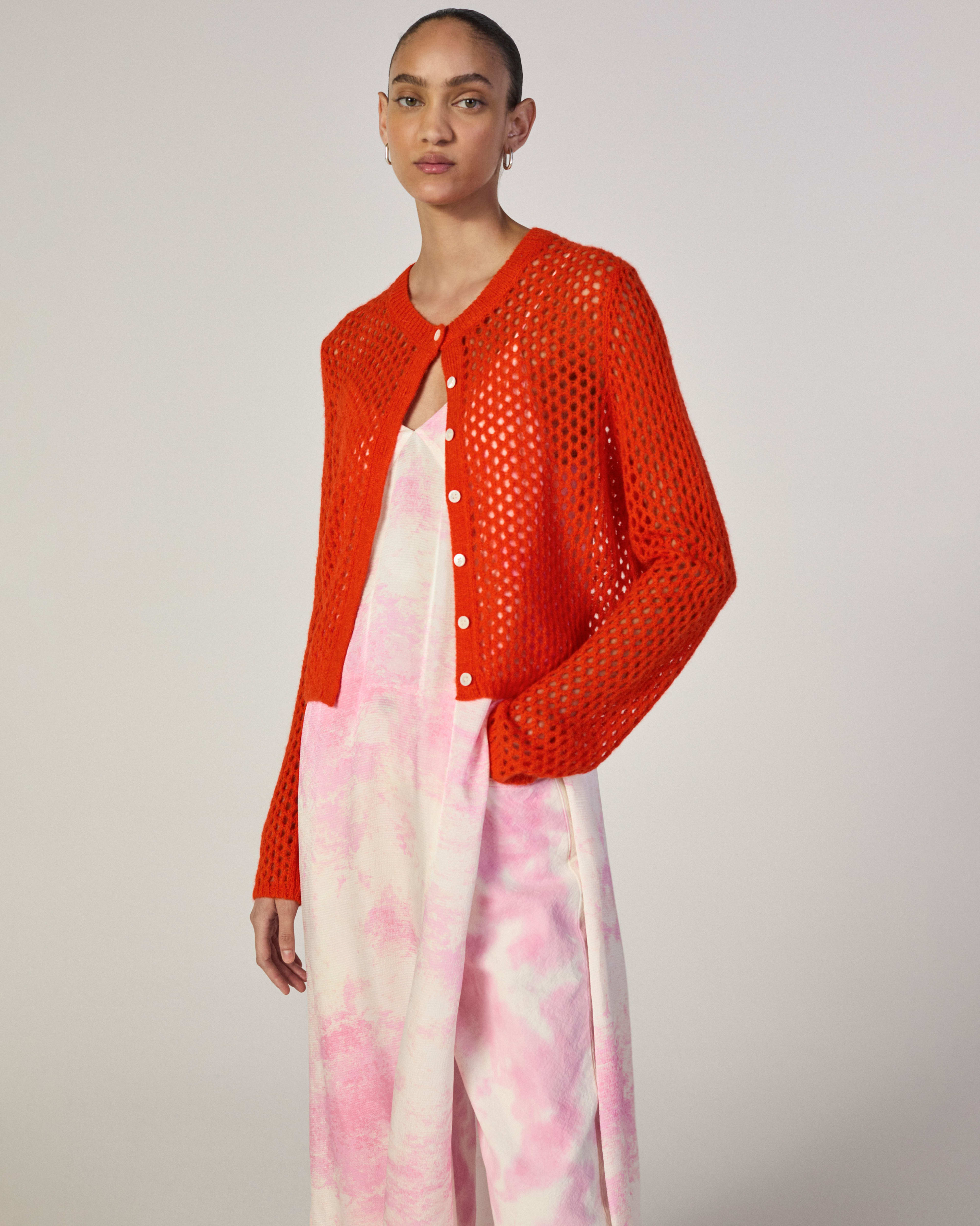 The Everlane x Marques' Almeida Alpaca Mesh Cardigan | Red Orange