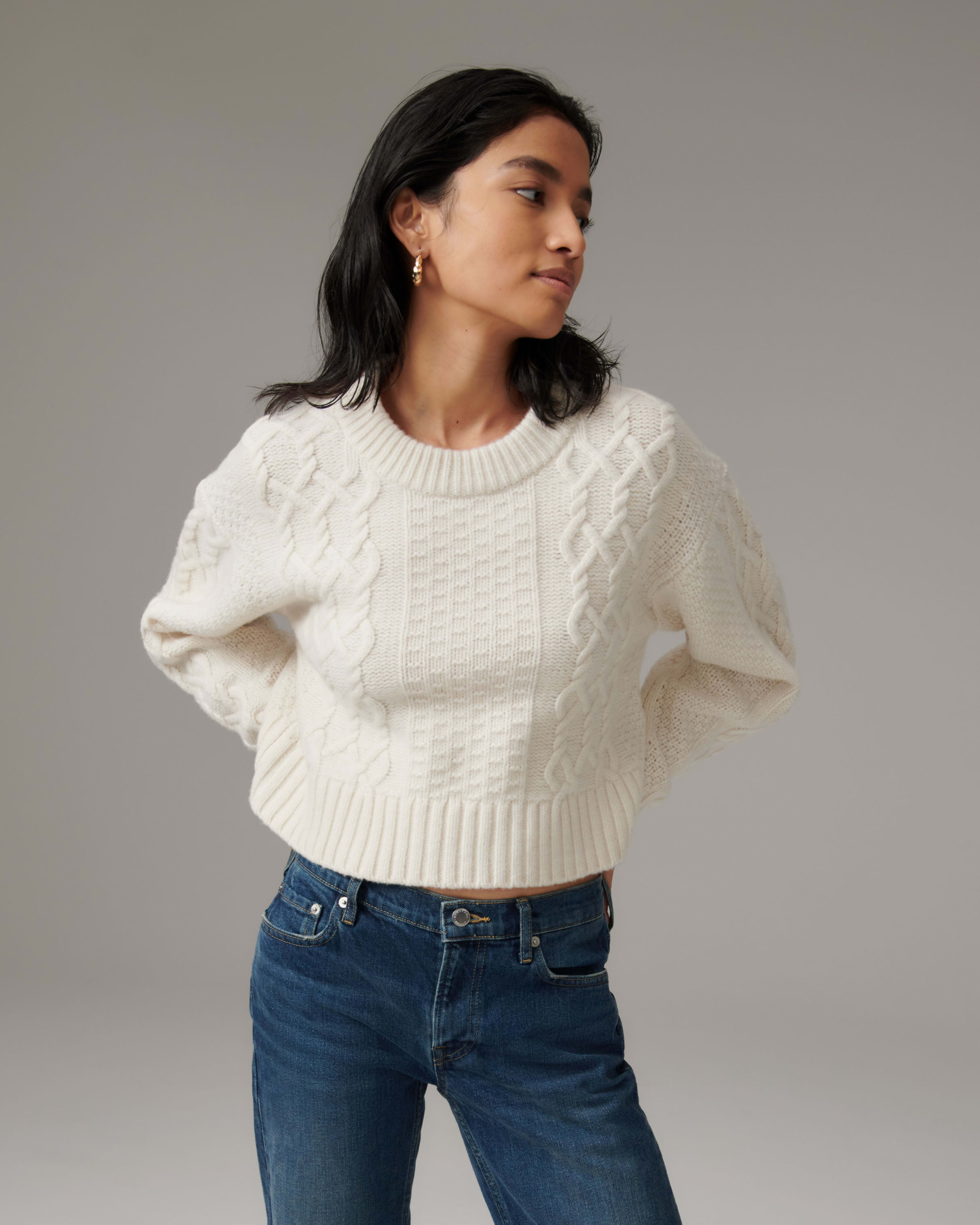 The Felted Merino Cropped Cable Sweater | Bone – Everlane