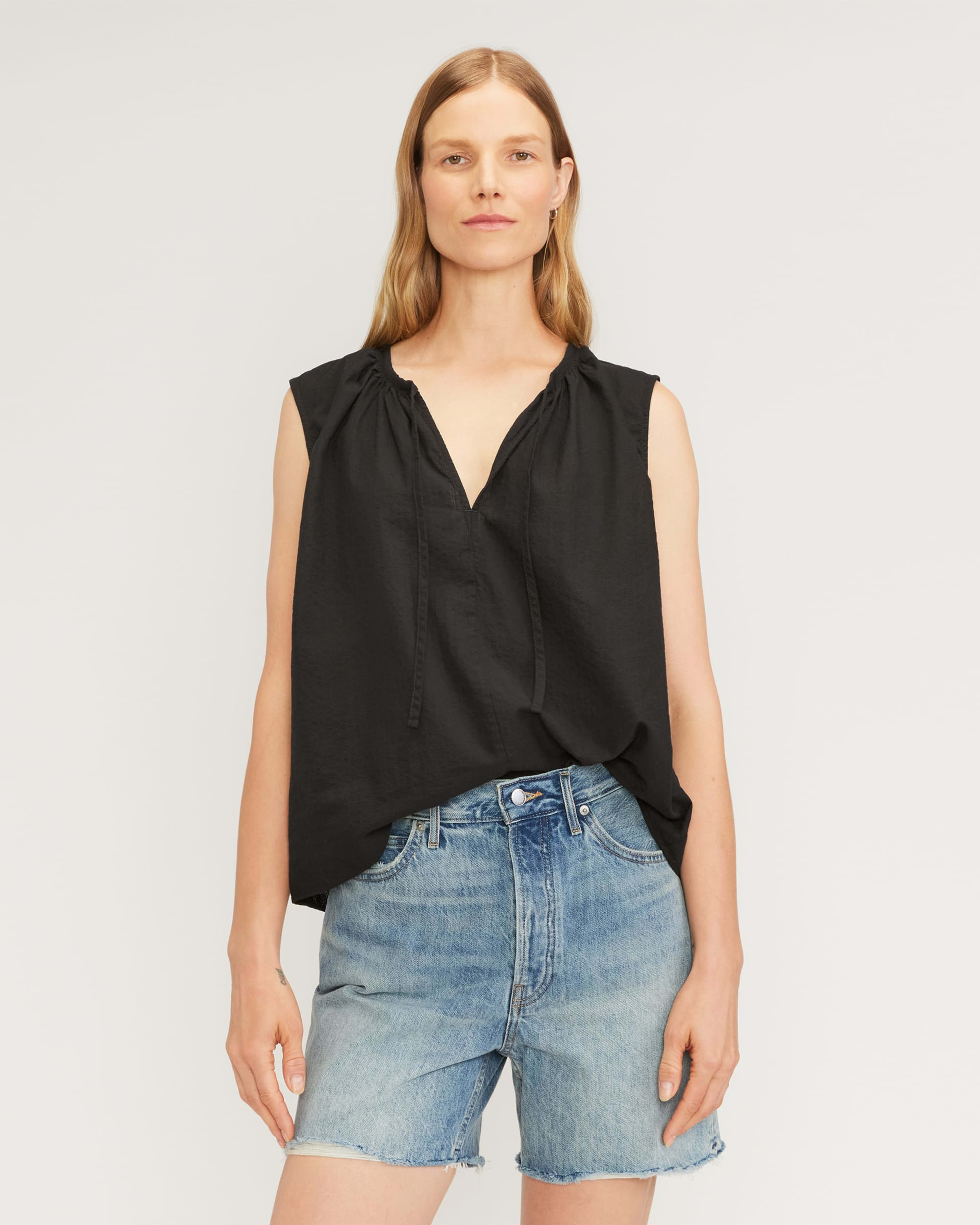 The Gathered Tie-Front Top | Black – Everlane