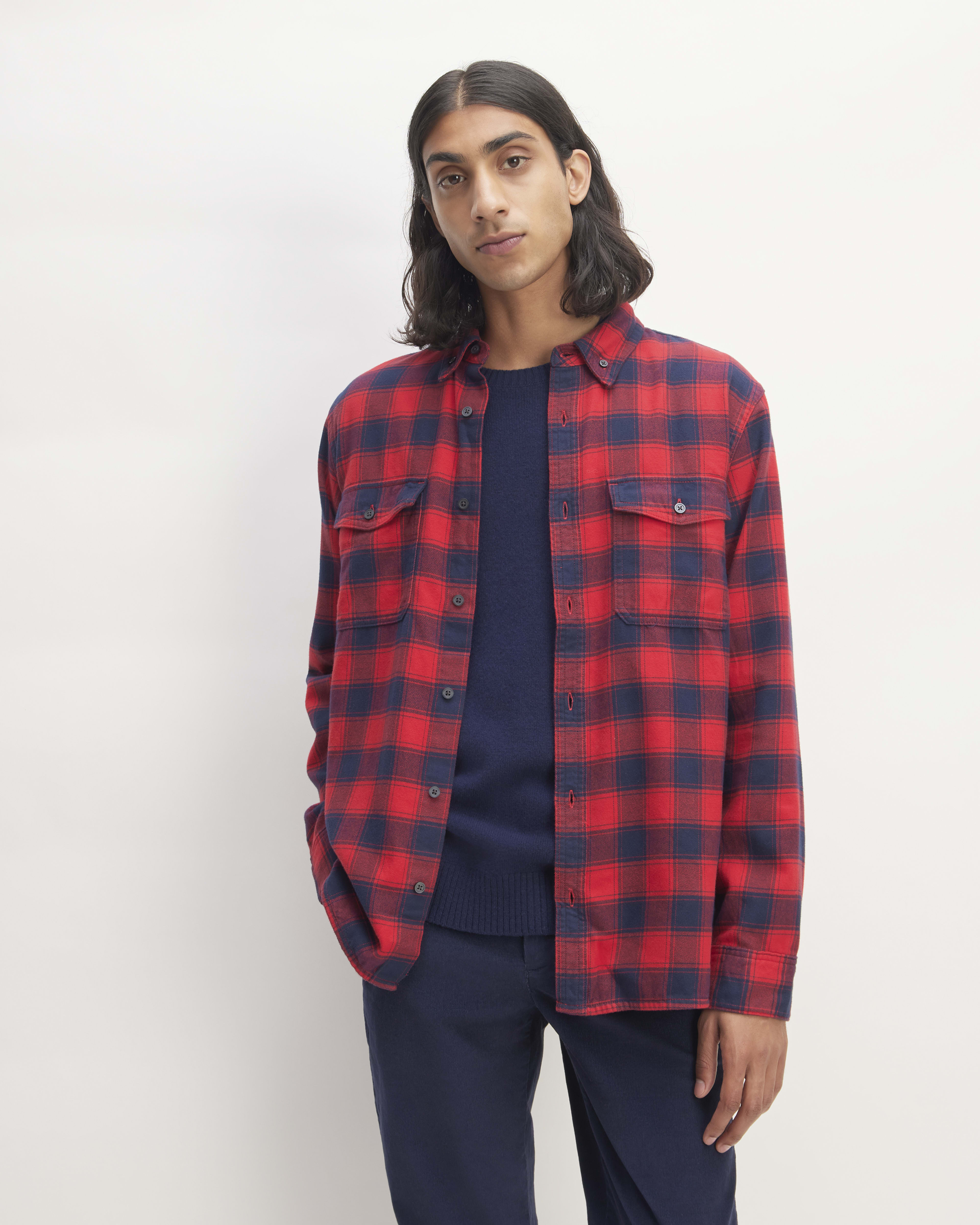 The Brushed Flannel Shirt Haute Red / Bellwether Blue – Everlane