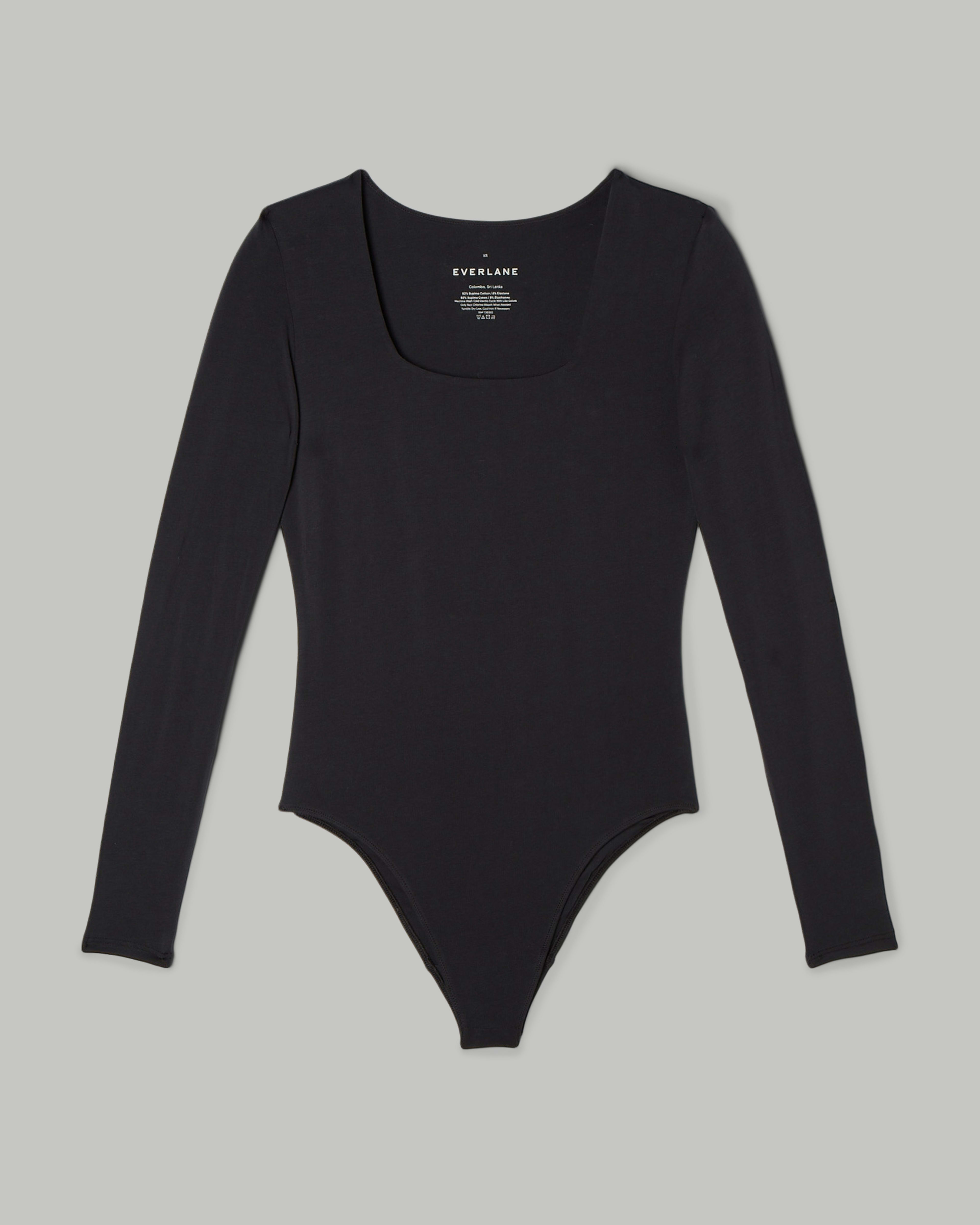 The Long-Sleeve Supima® Square-Neck Bodysuit Black – Everlane