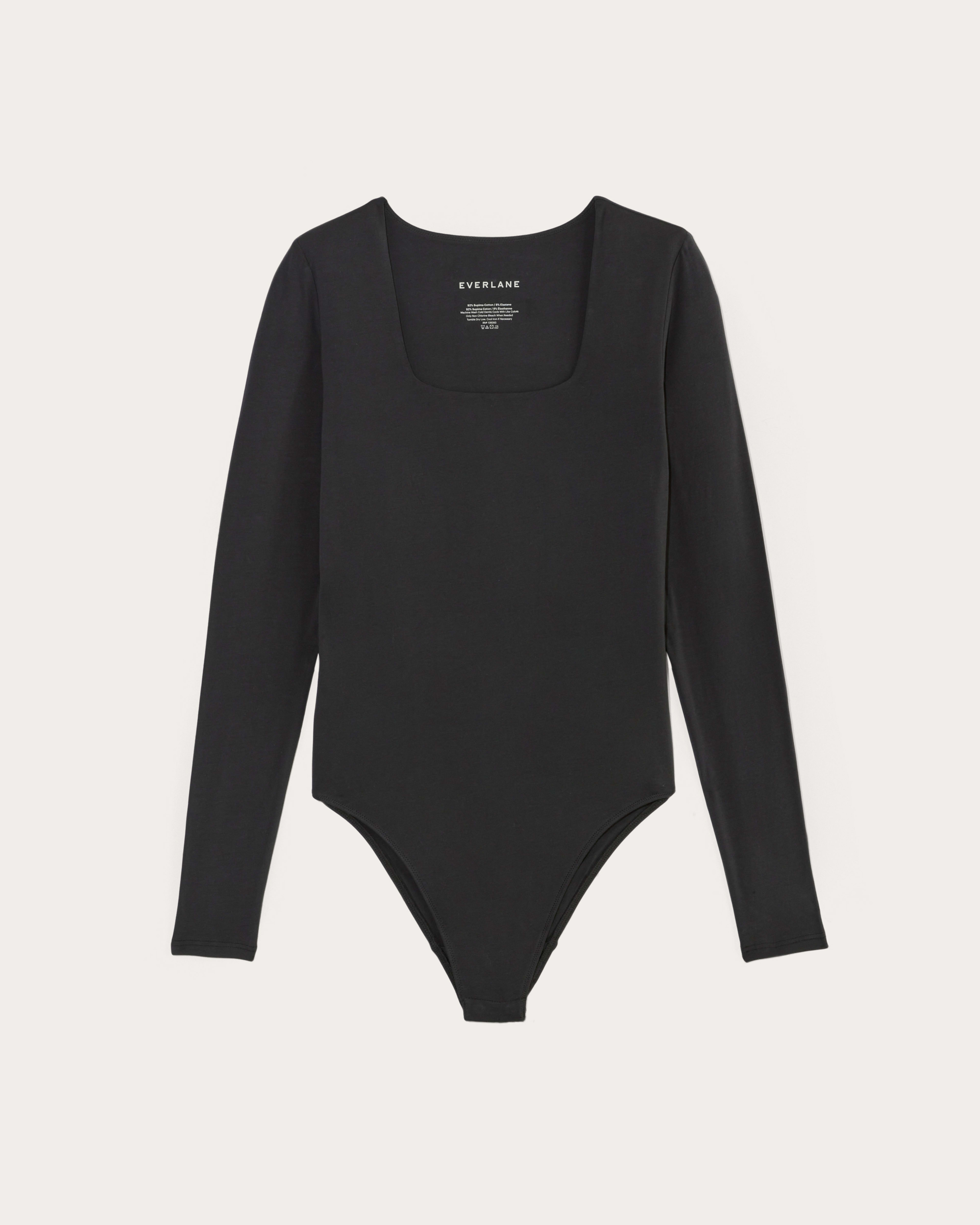 The Long-Sleeve Supima® Square-Neck Bodysuit | Black | Bikini – Everlane